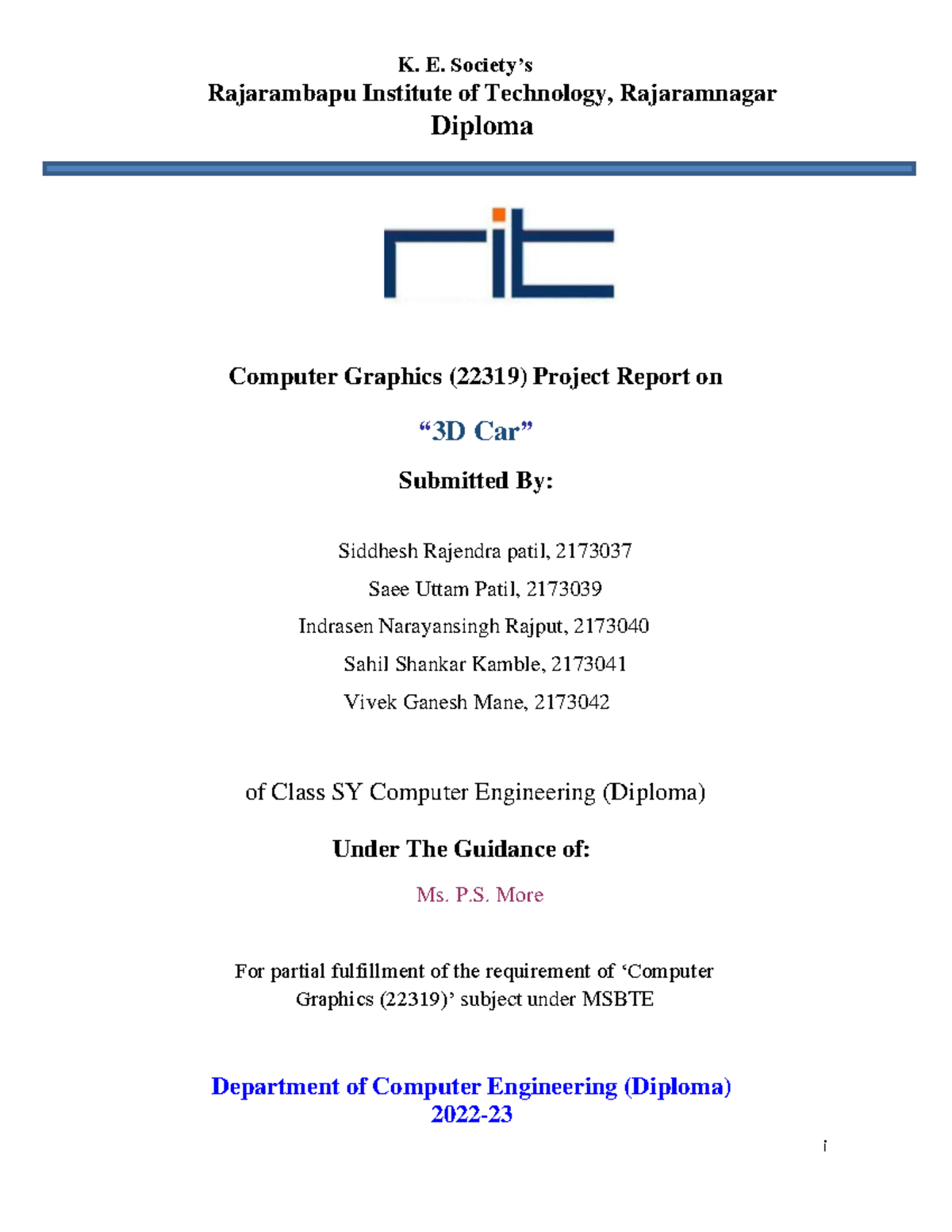 CGR Project Report 2 - i ####### K. E. Society’s Rajarambapu Institute ...