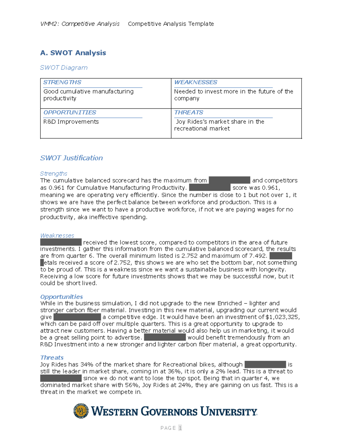 Task 2 - Business Simulation - A. SWOT Analysis SWOT Diagram STRENGTHS ...