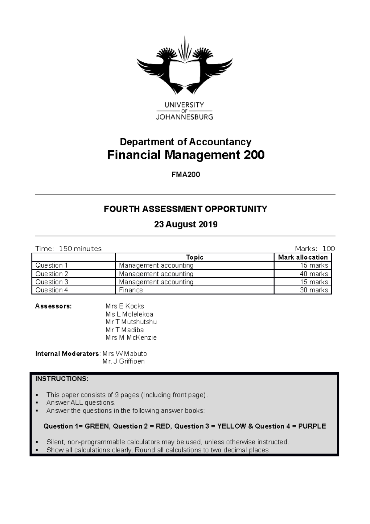 Assessment 4 Final - FMA200 - UJ - Studocu