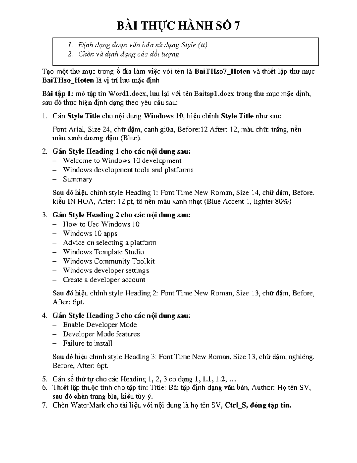 Baitapso 7 - dfbdfb - BÀI THỰC HÀNH SỐ 7 Tạo một thư mục trong ổ đĩa ...