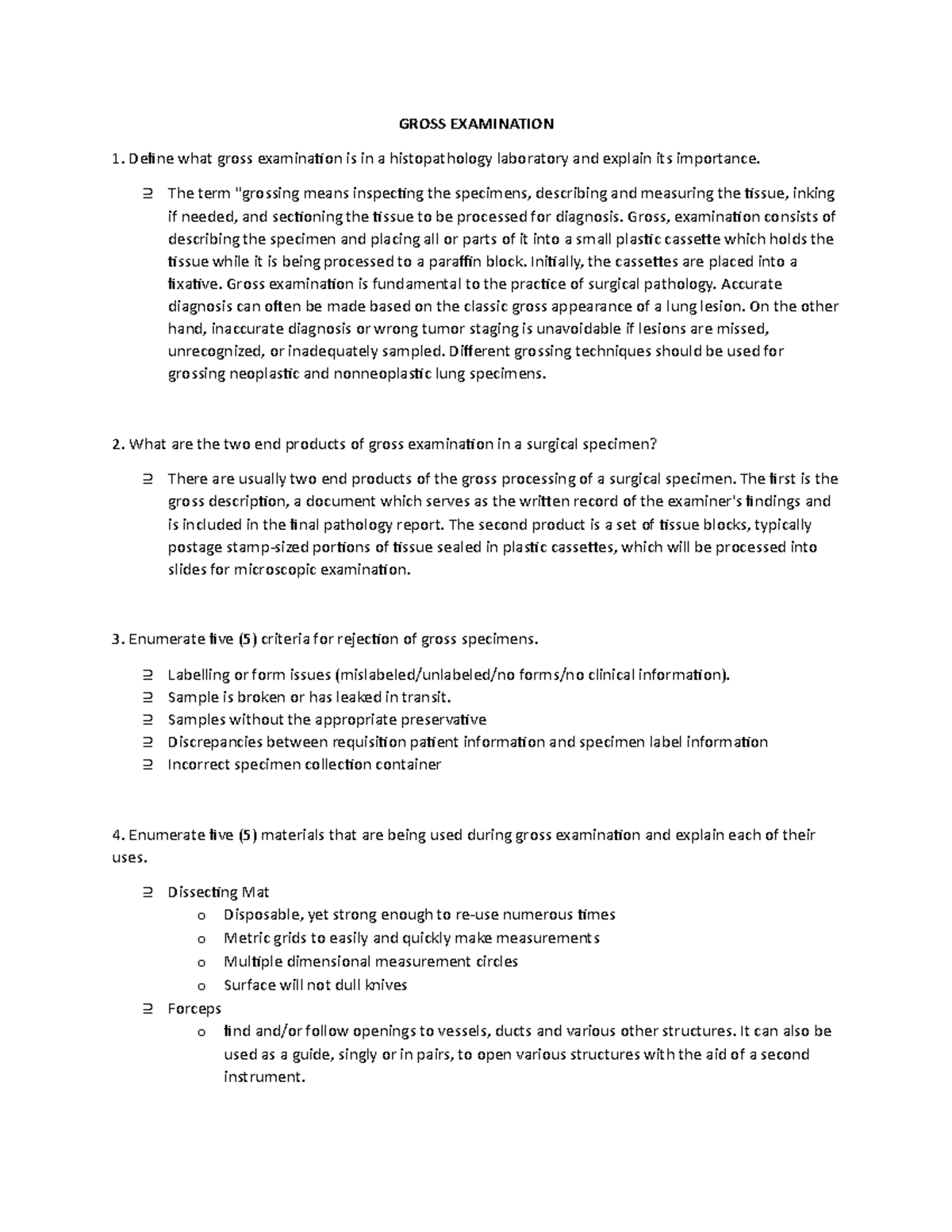 Gross Examination - Histopathology - GROSS EXAMINATION Define what ...