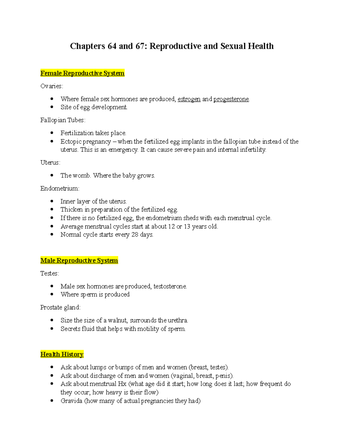 Chap 64 and 67 - Reproductive and Sex Health Notes - Chapters 64 and 67 ...