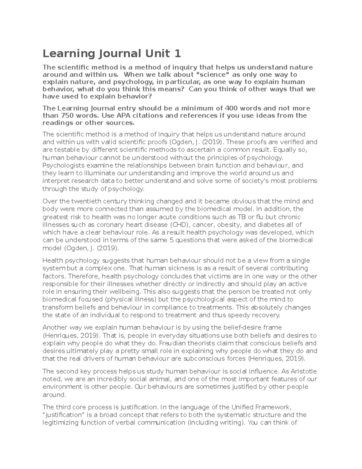 Learning Journal Unit 1 - When we talk about “science” as only one way ...