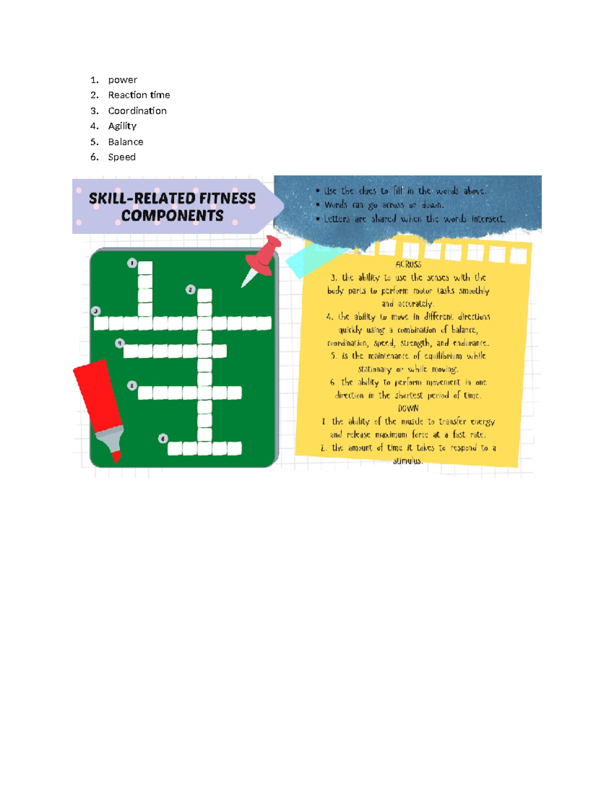 PE act 1 - BSIT - power Reaction time Coordination Agility Balance Speed - Studocu