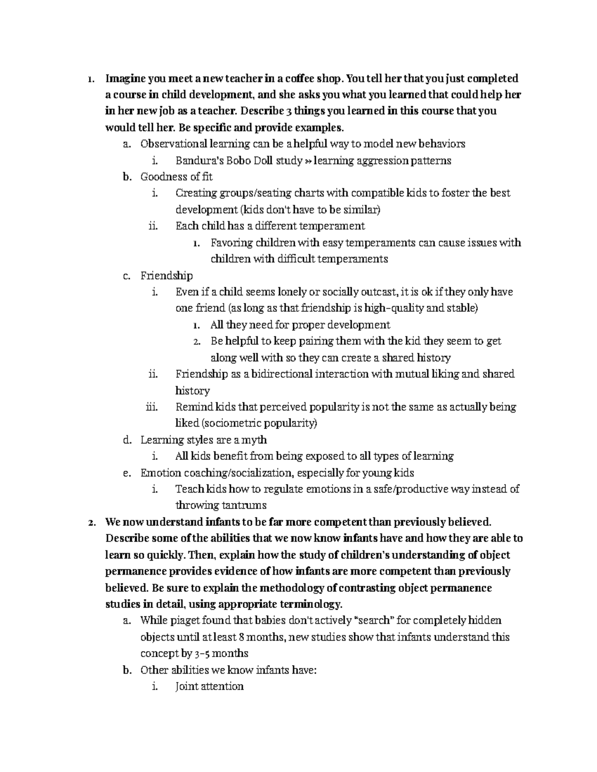 Final Prep Essay Questions - Imagine you meet a new teacher in a coee ...