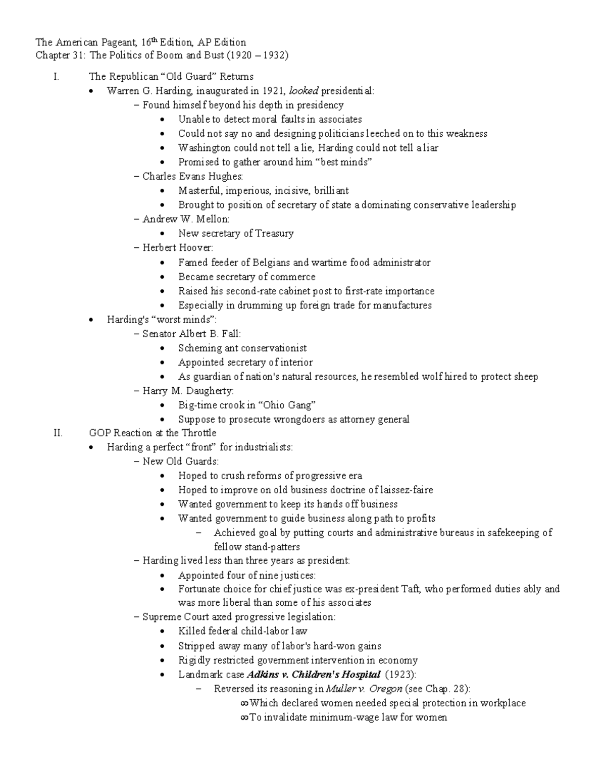 Chapter 31 - The Politics of Boom and Bust - The Republican “Old Guard ...