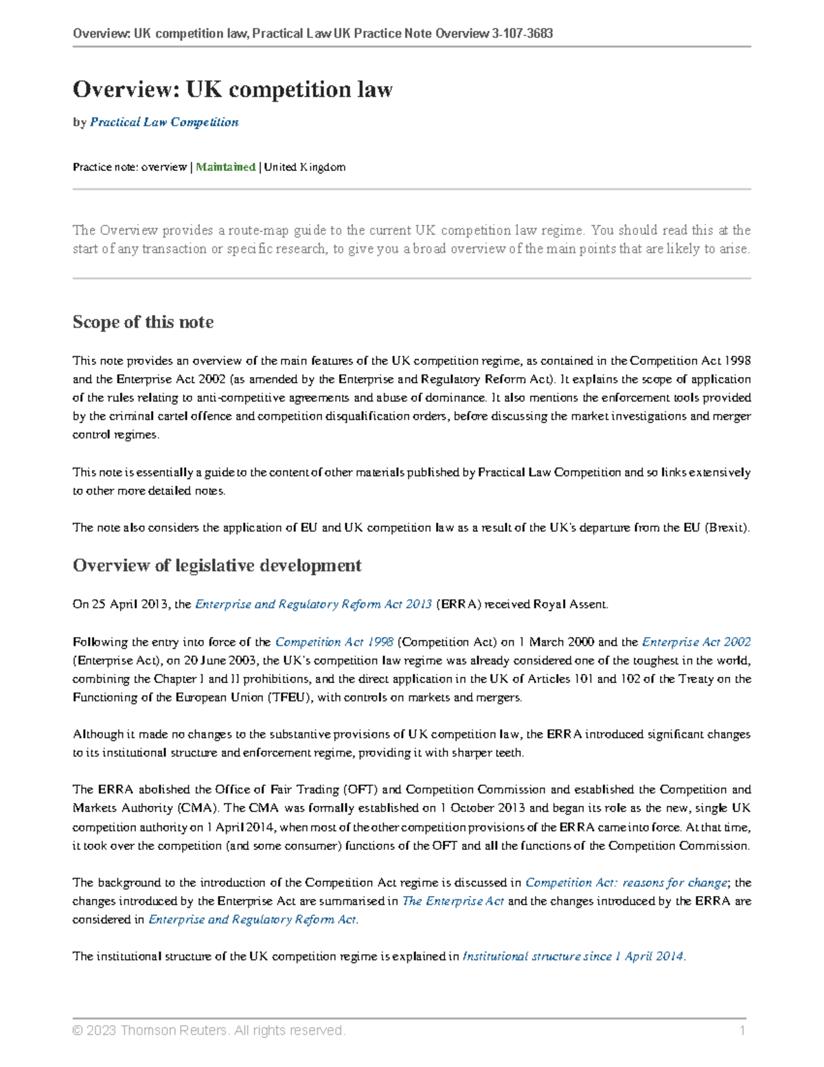 Overview UK competition law - You should read this at the start of any ...