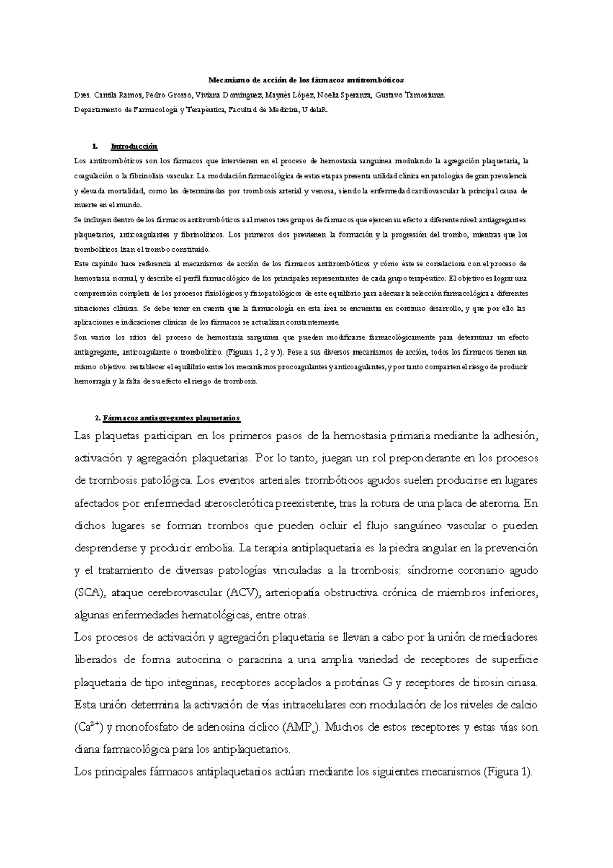 Cap Ã­tulo FÃ¡rmacos en Hemostasia - Mecanismo de acción de los fármacos antitrombóticos Dres ...