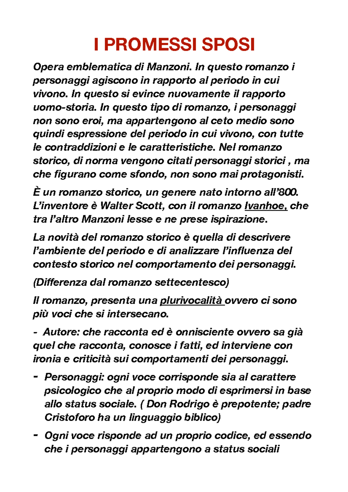 I Promessi Sposi - Appunti presi a lezione durante corso monografico e ...