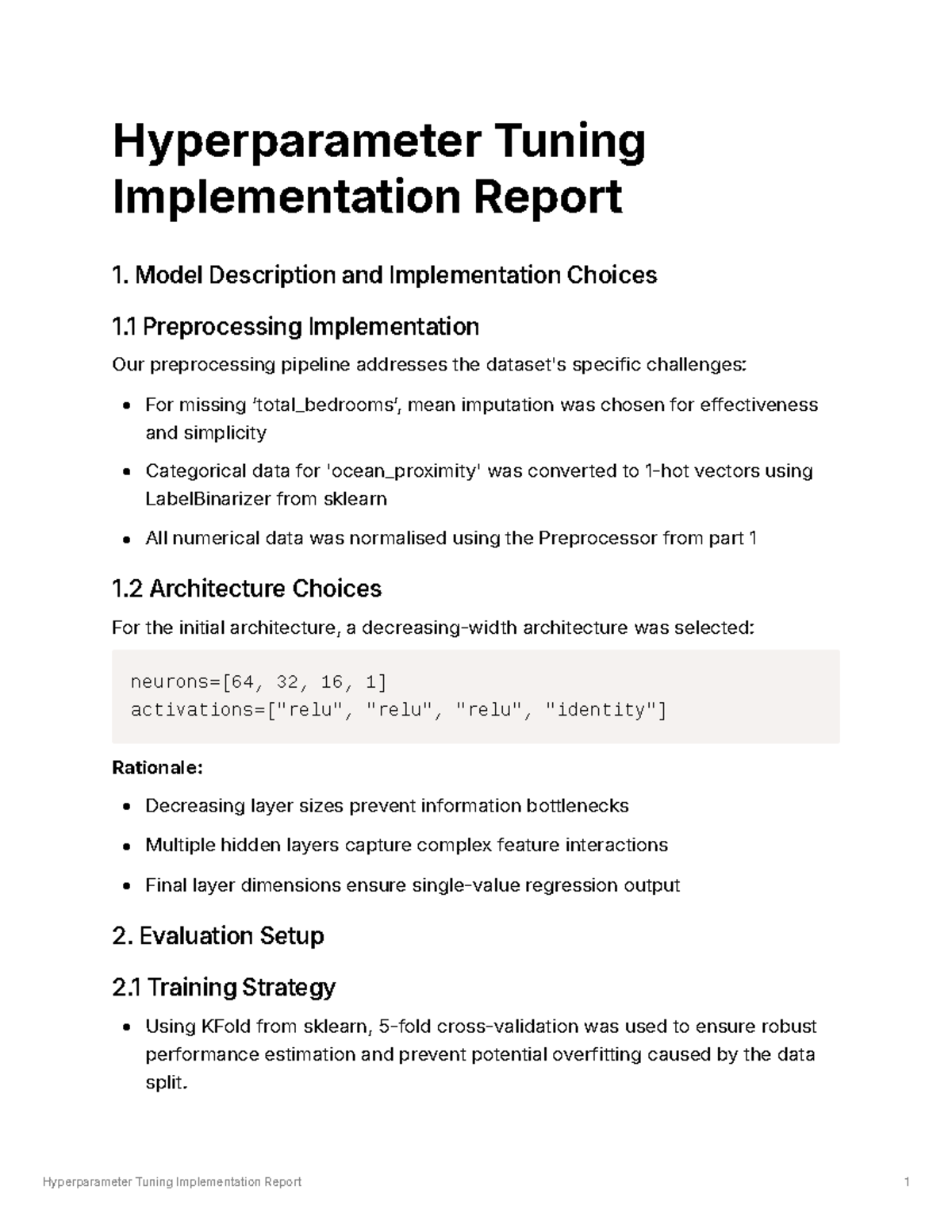 Tuning Report - Hyperparameter Tuning Implementation Report 1. Model Description and ...