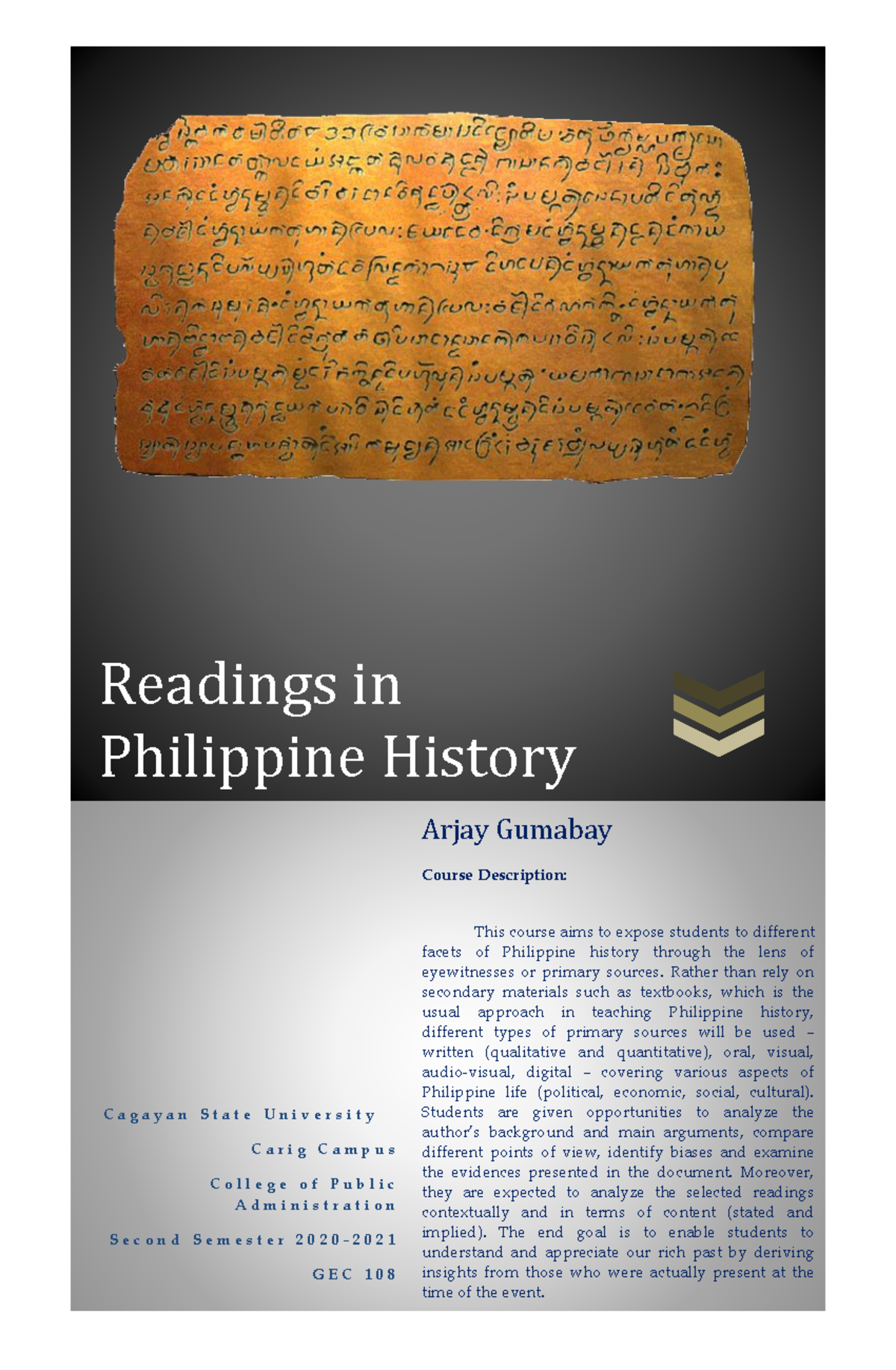 Syllabus IN Readings IN THE PHIL History - Readings in Philippine ...