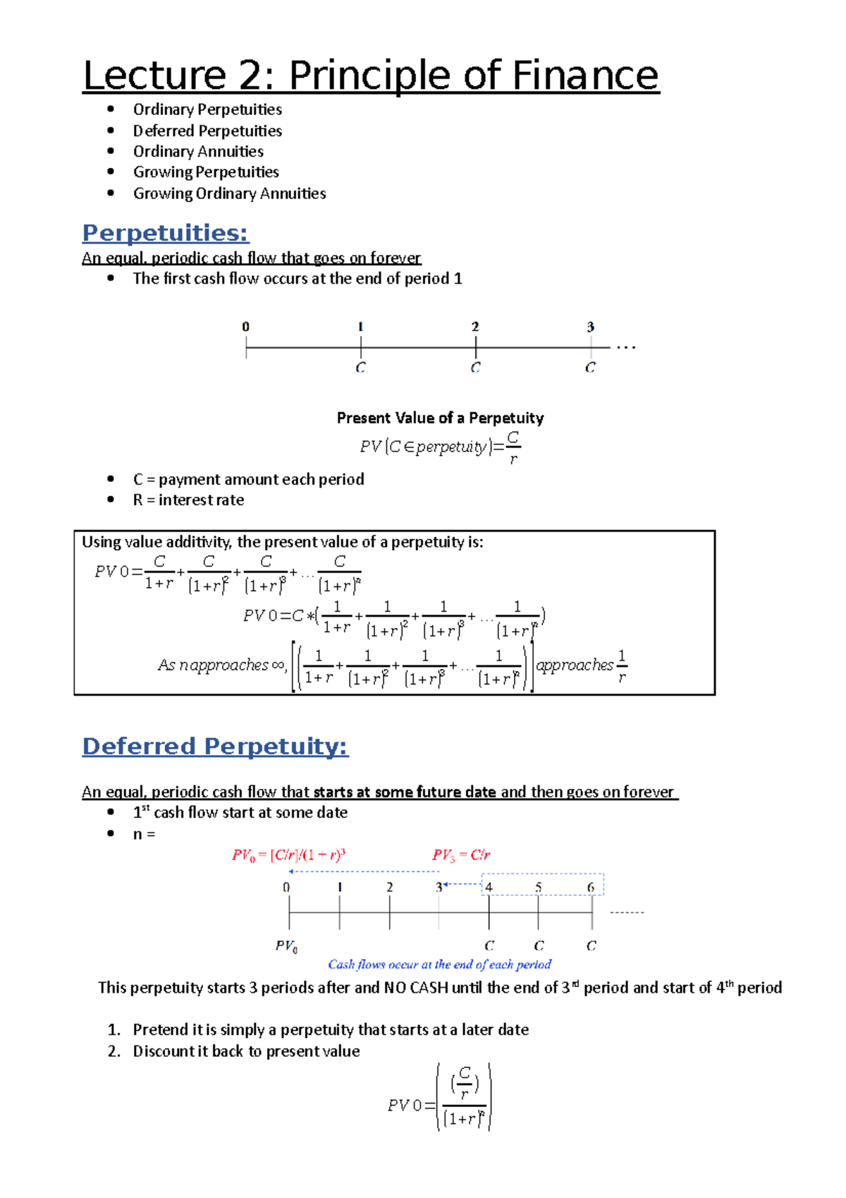 Lecture 2 Notes - Lecture 2: Principle of Finance Ordinary Perpetuities ...
