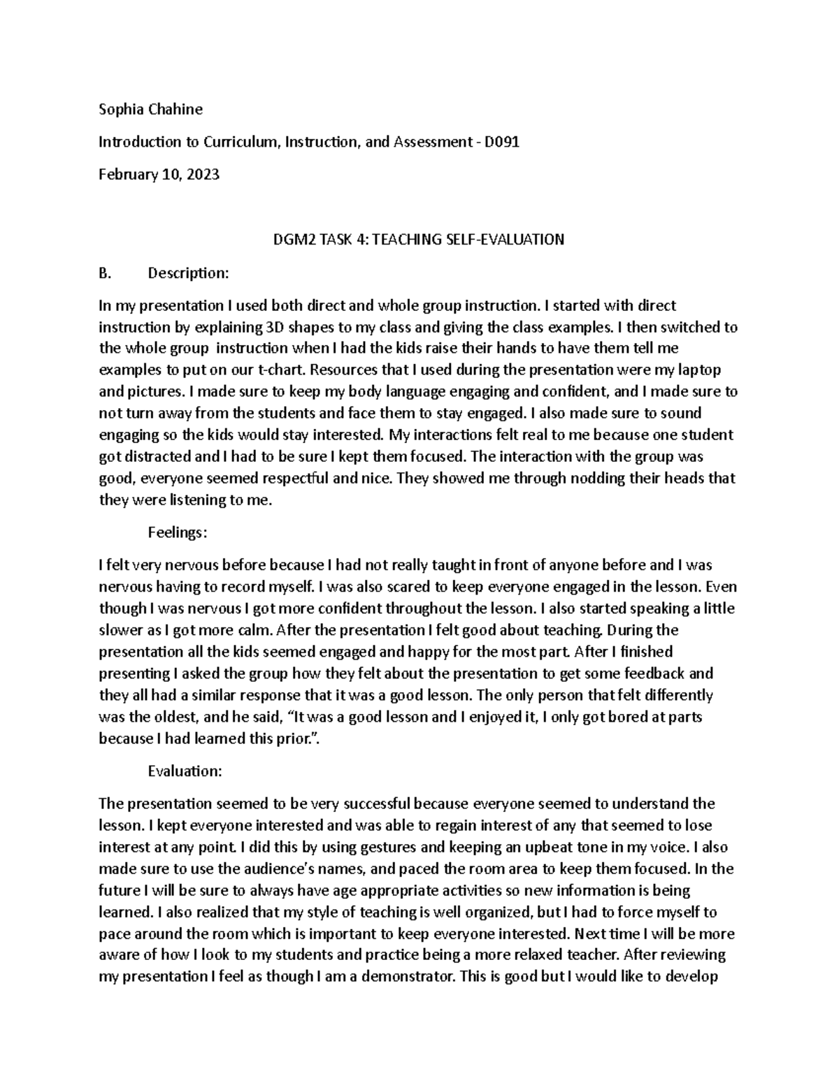 D091 task 4 - this is just helpful if you need a start - Sophia Chahine ...