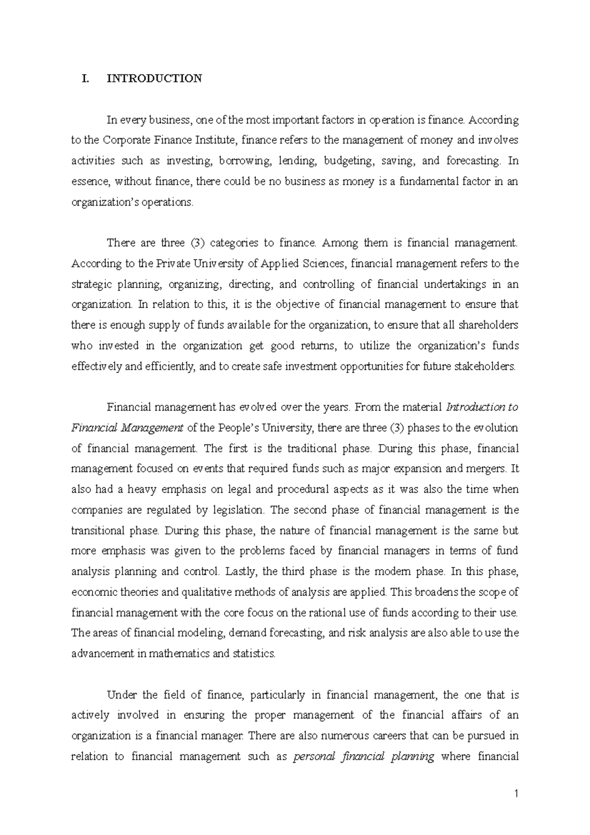Finma copy - Nsyshsh - I. INTRODUCTION In every business, one of the ...