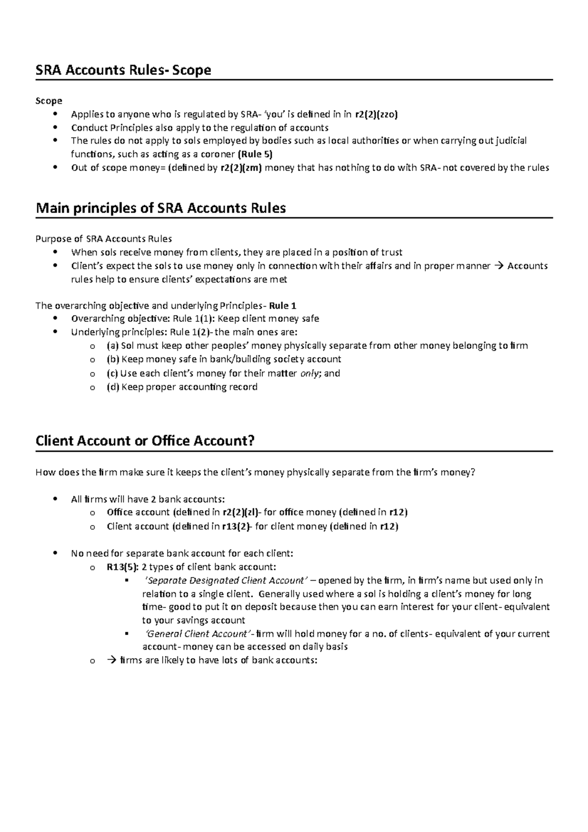 SAC Notes - SRA Accounts Rules- Scope Scope Applies to anyone who is ...