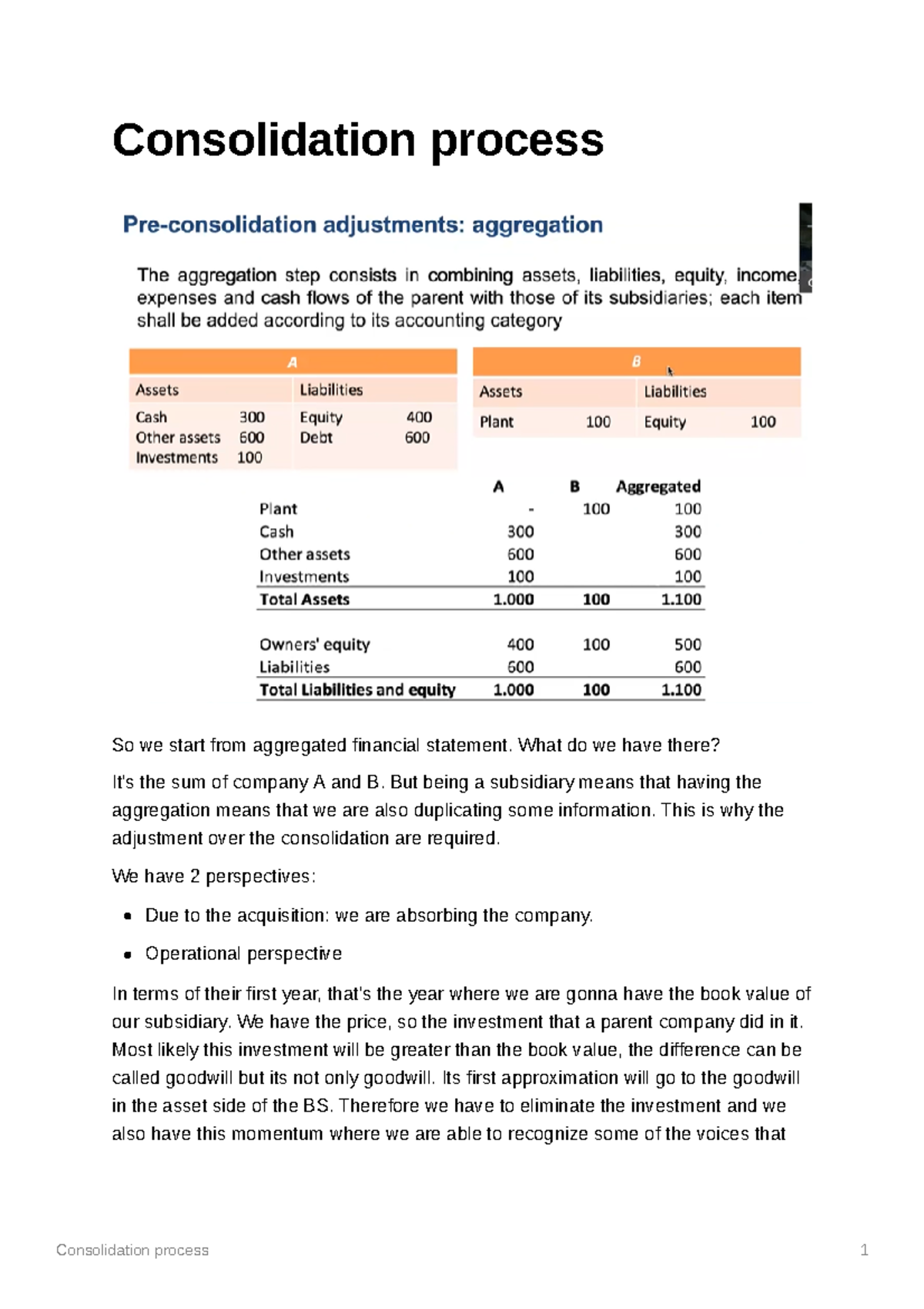 Consolidation process - What do we have there? It's the sum of company ...