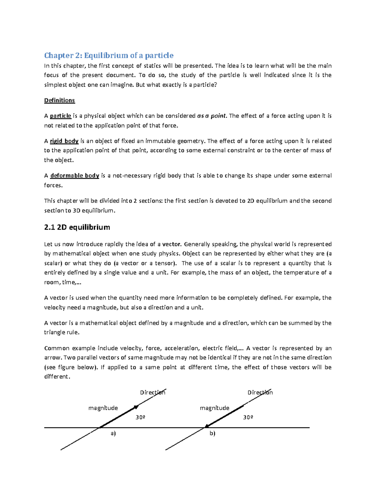 Chapter 2 - notes - Chapter 2: Equilibrium of a particle In this ...