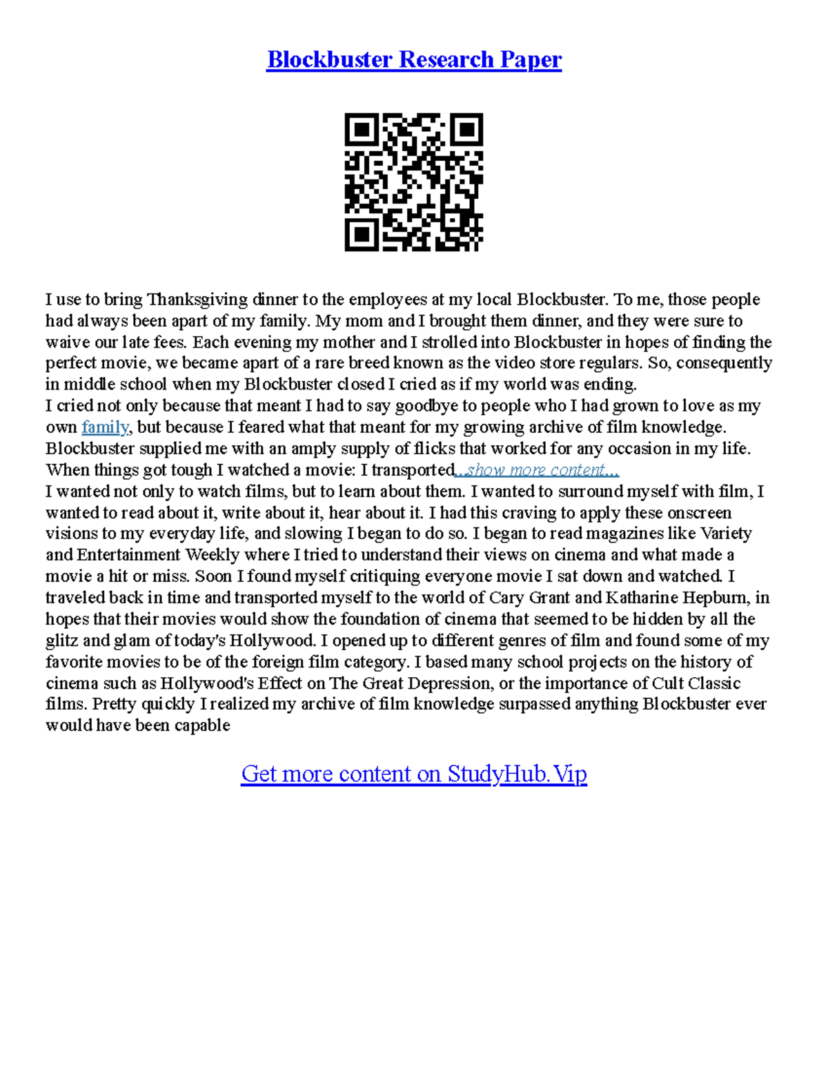 An Example Of A Personal Essay - Blockbuster Research Paper I use to ...