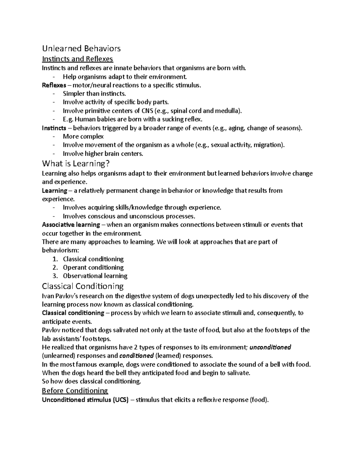 Psychology Ch6 - notes from power point - Unlearned Behaviors Instincts ...