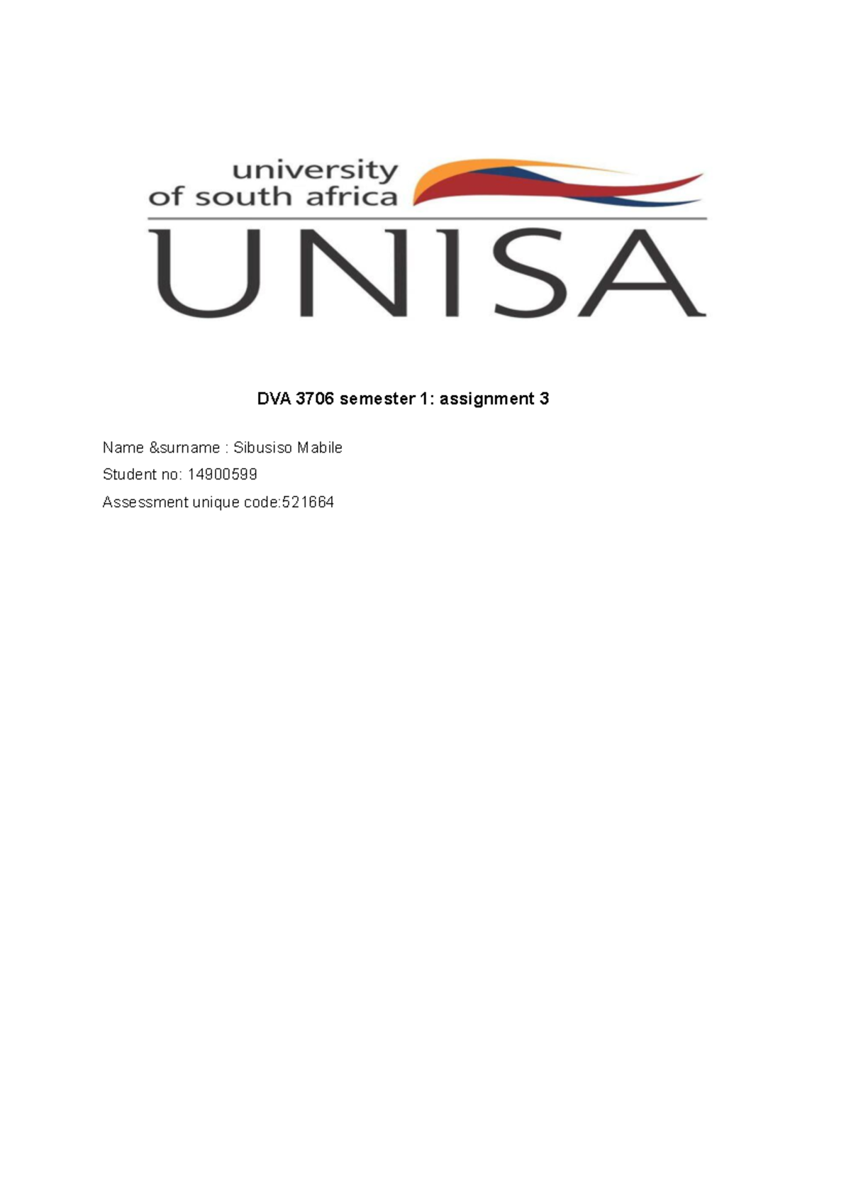Rural development assignment 3 - DVA 3706 semester 1: assignment 3 Name &surname : Sibusiso ...