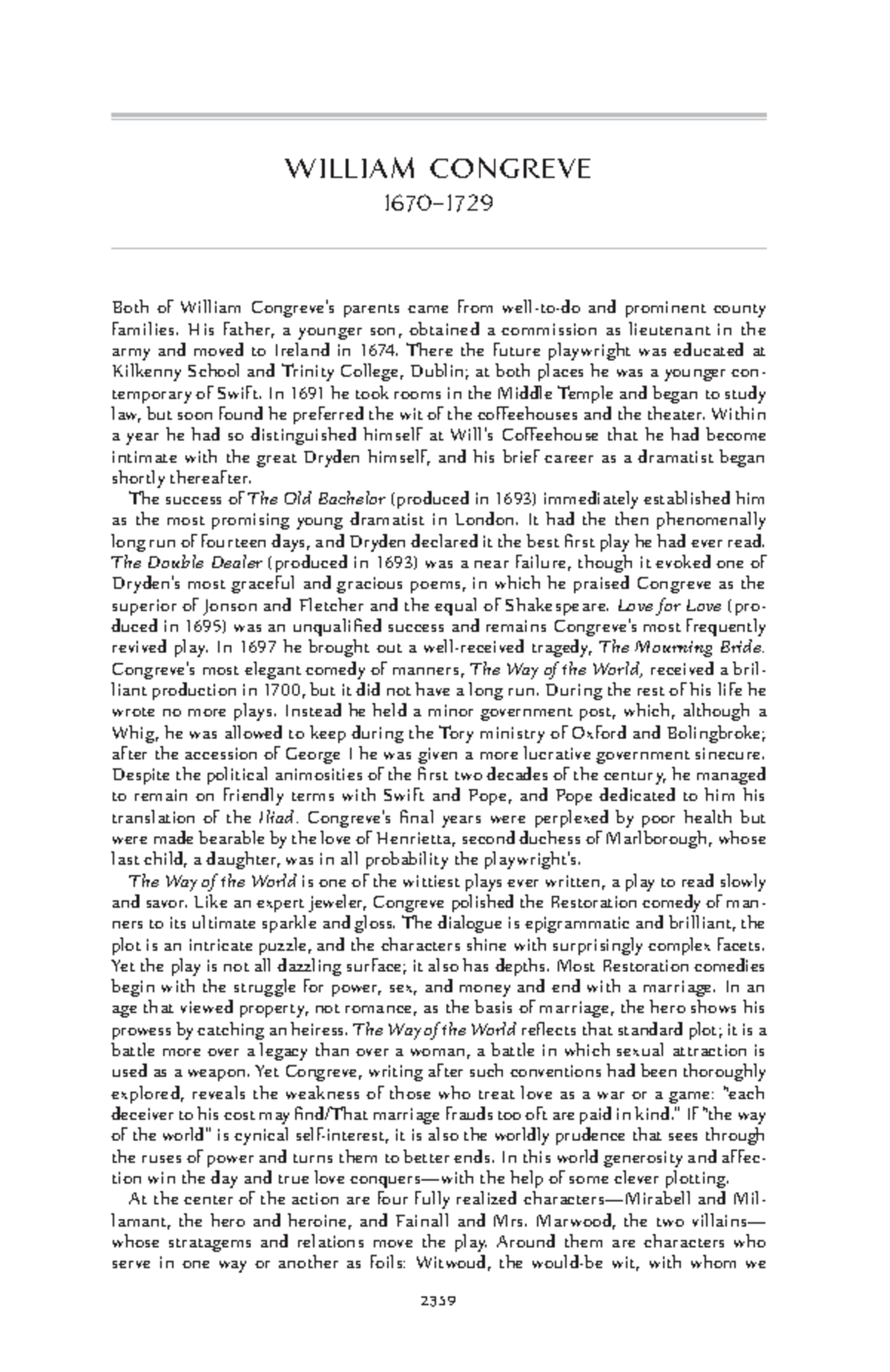 The way of the world - literature - 2359 WILLIAM CONGREVE 1670– Both of ...