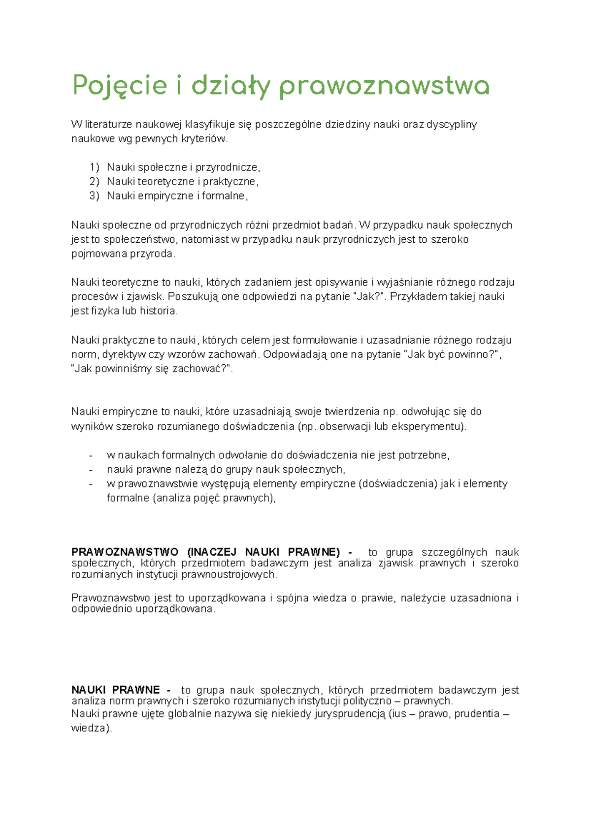 Prawoznawstwo - Wstęp do prawoznawstwa - Pojęcie i działy prawoznawstwa W literaturze naukowej ...