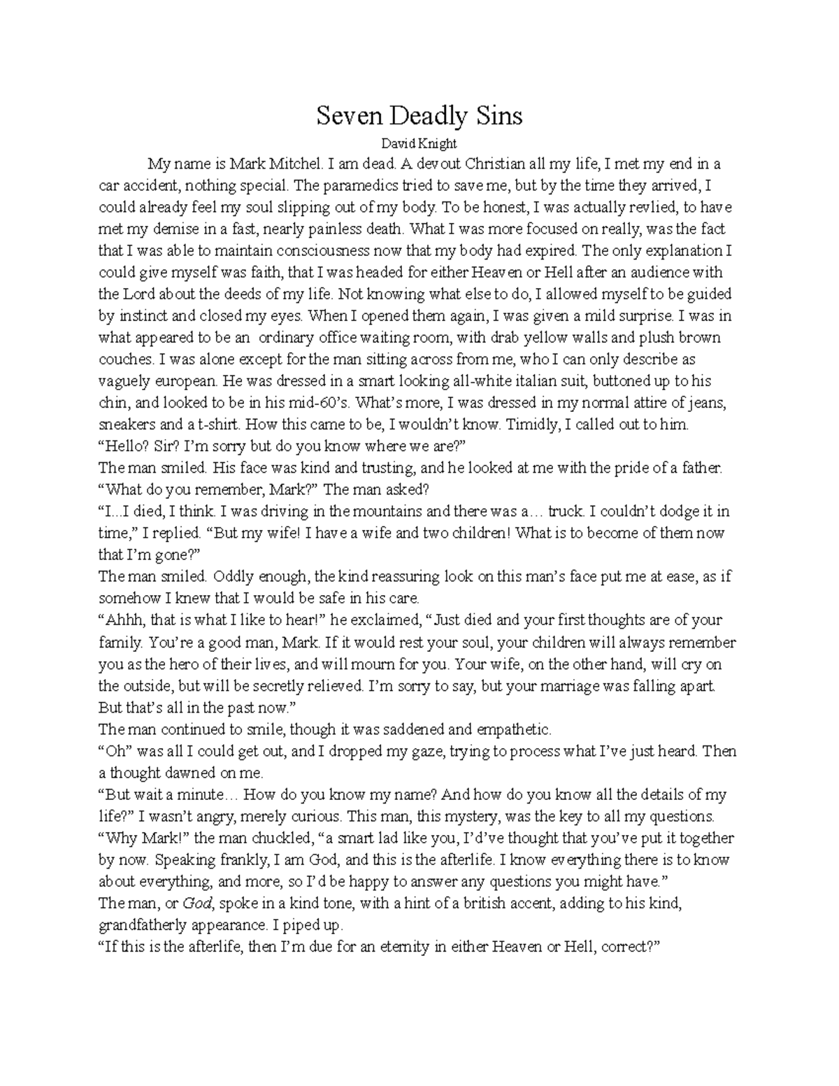 Seven Deadly Sins - This is a creative writing project that I did. I ...