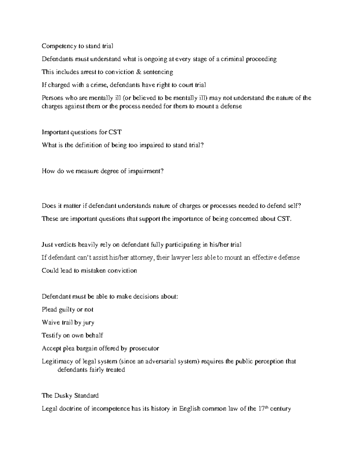 Cst - competency to stand trial - Competency to stand trial Defendants ...