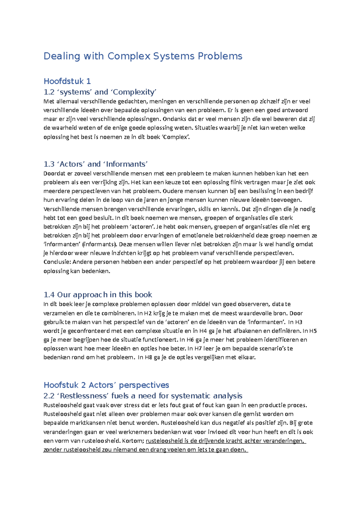Dealing with Complex System Problems Hoofdstuk 1 + 2 - Er is geen een ...