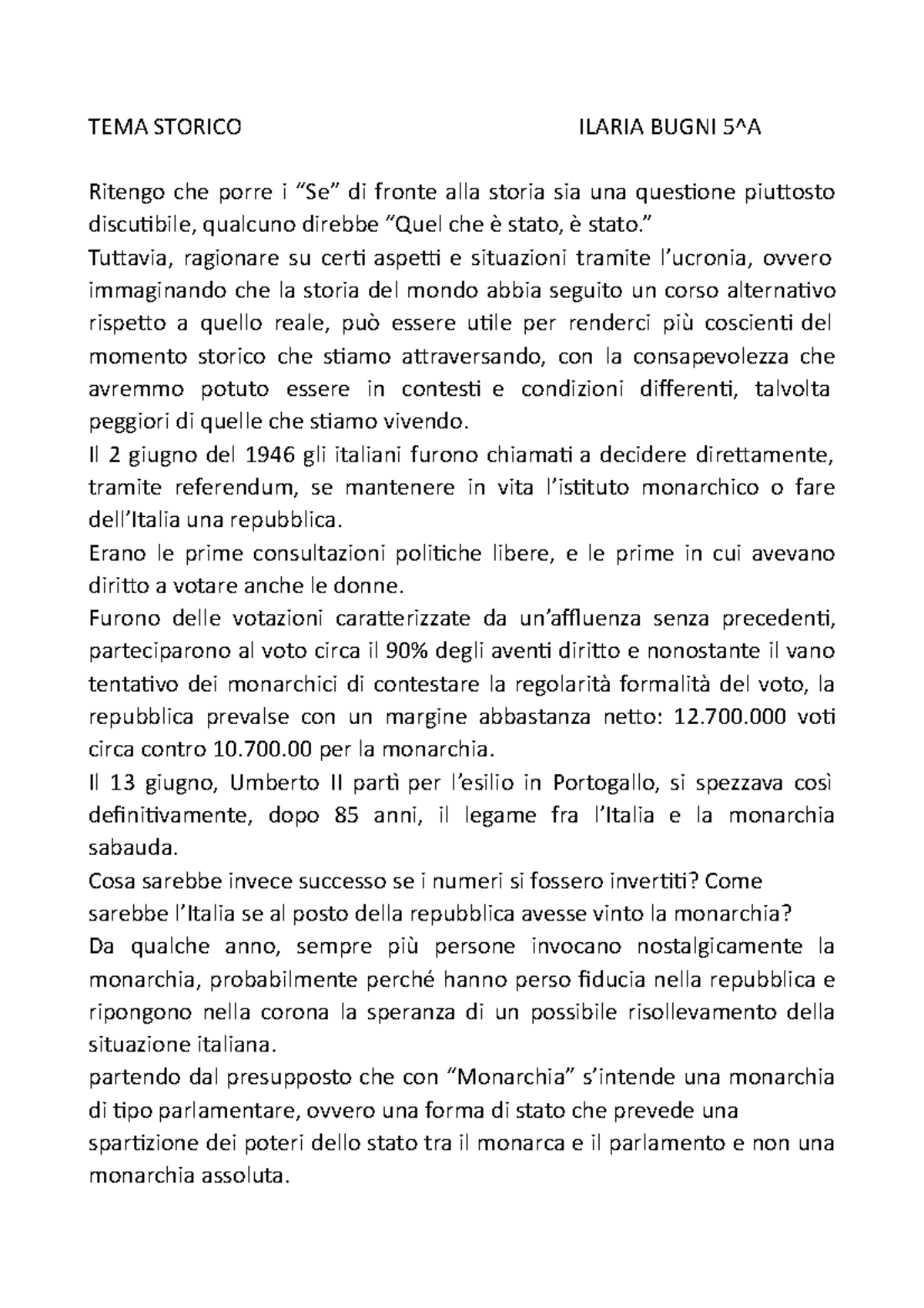 TEMA Storico Monarchia VS Repubblica - TEMA STORICO ILARIA BUGNI 5^A ...