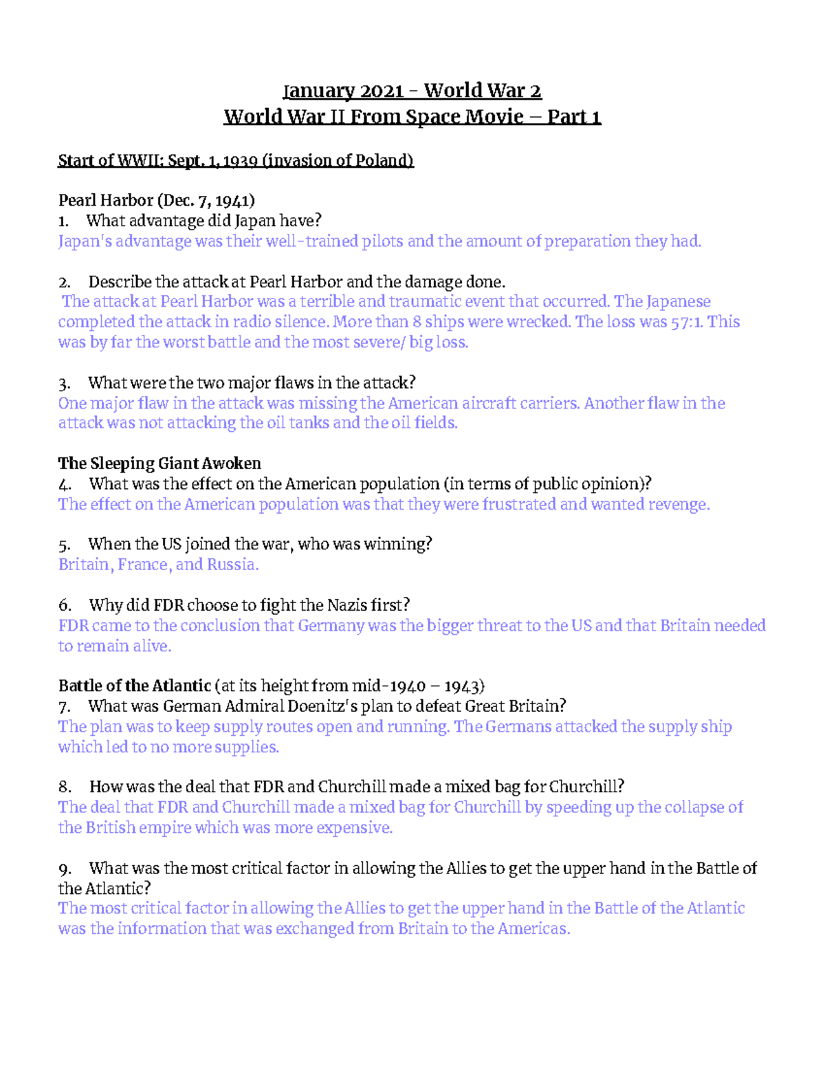 World War 2 From Space (Documentary Student Review) Lecture Notes ...