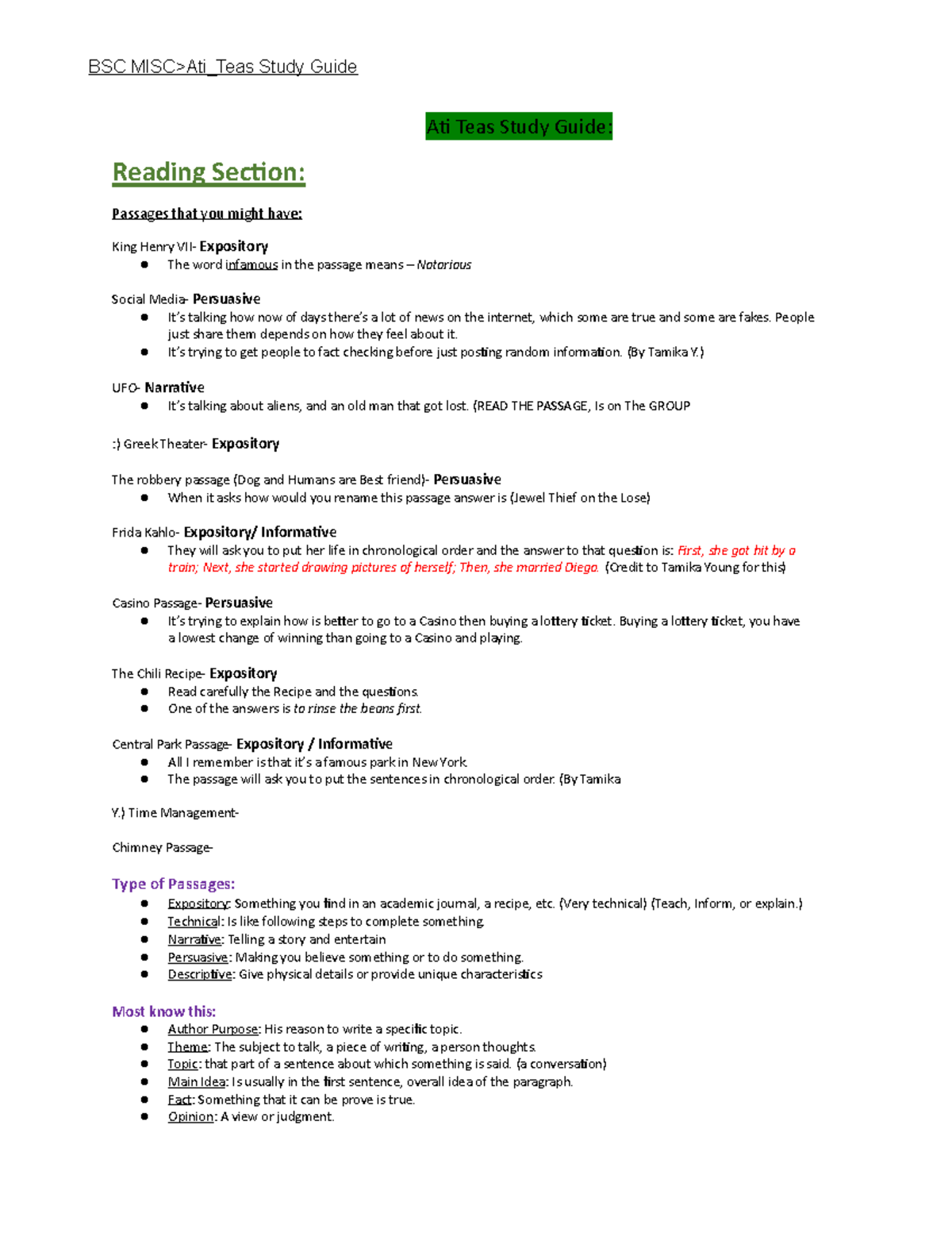 Ati Teas Study Guide - At Teas Study Guide: Reading Section: Passages ...