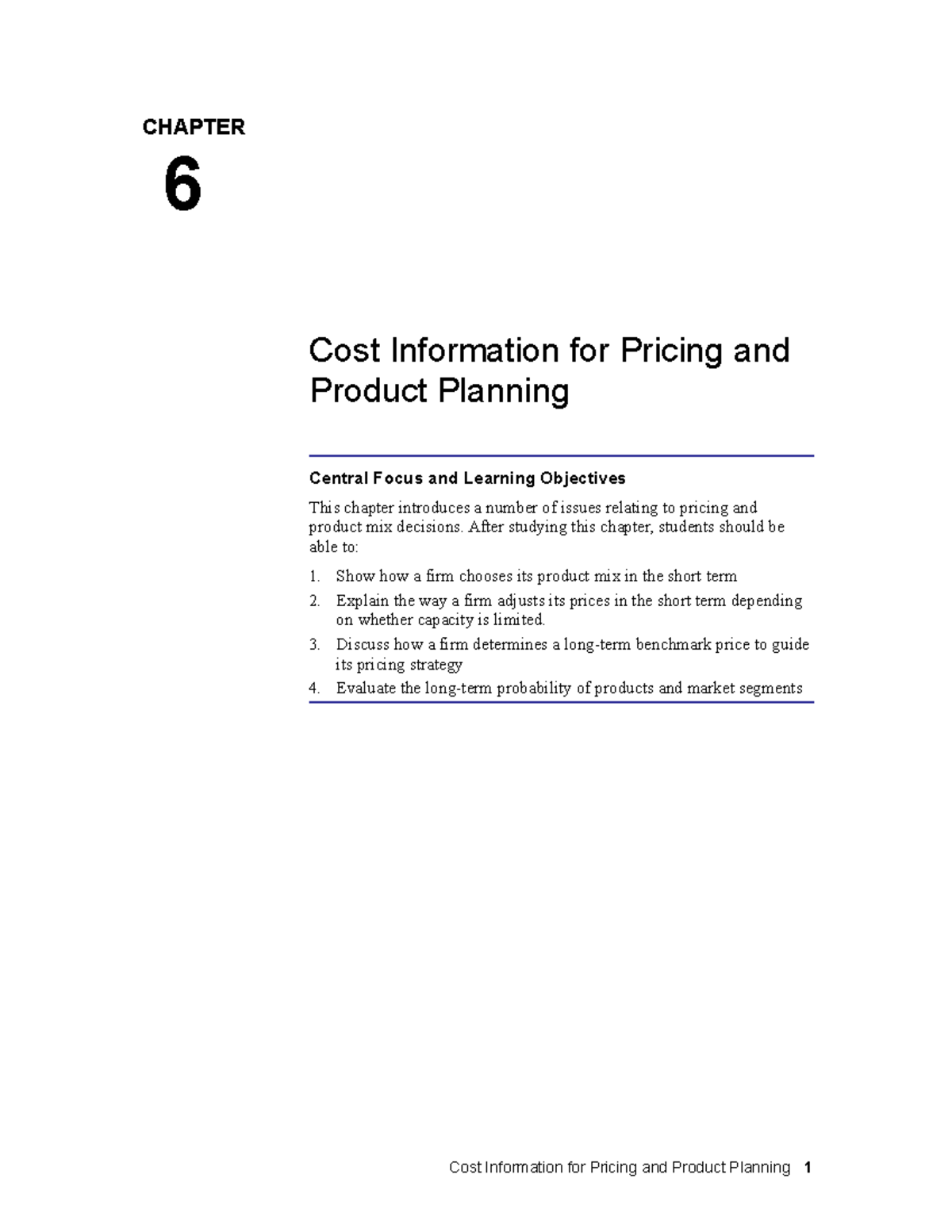 Practice Question Cost Information for Pricing and Product Planning ...
