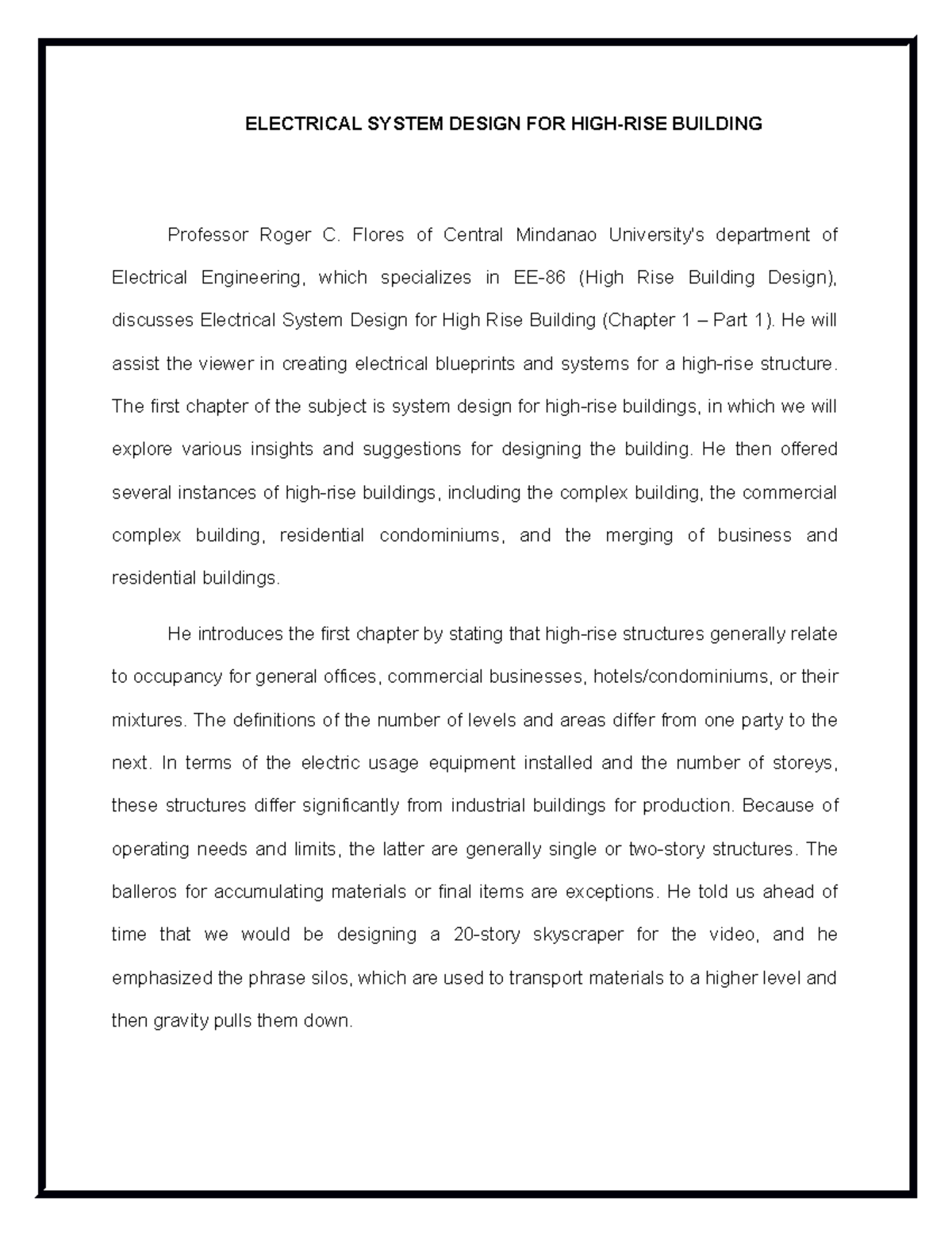 Learning Paper 8 - Lecture notes 8 - ELECTRICAL SYSTEM DESIGN FOR HIGH ...