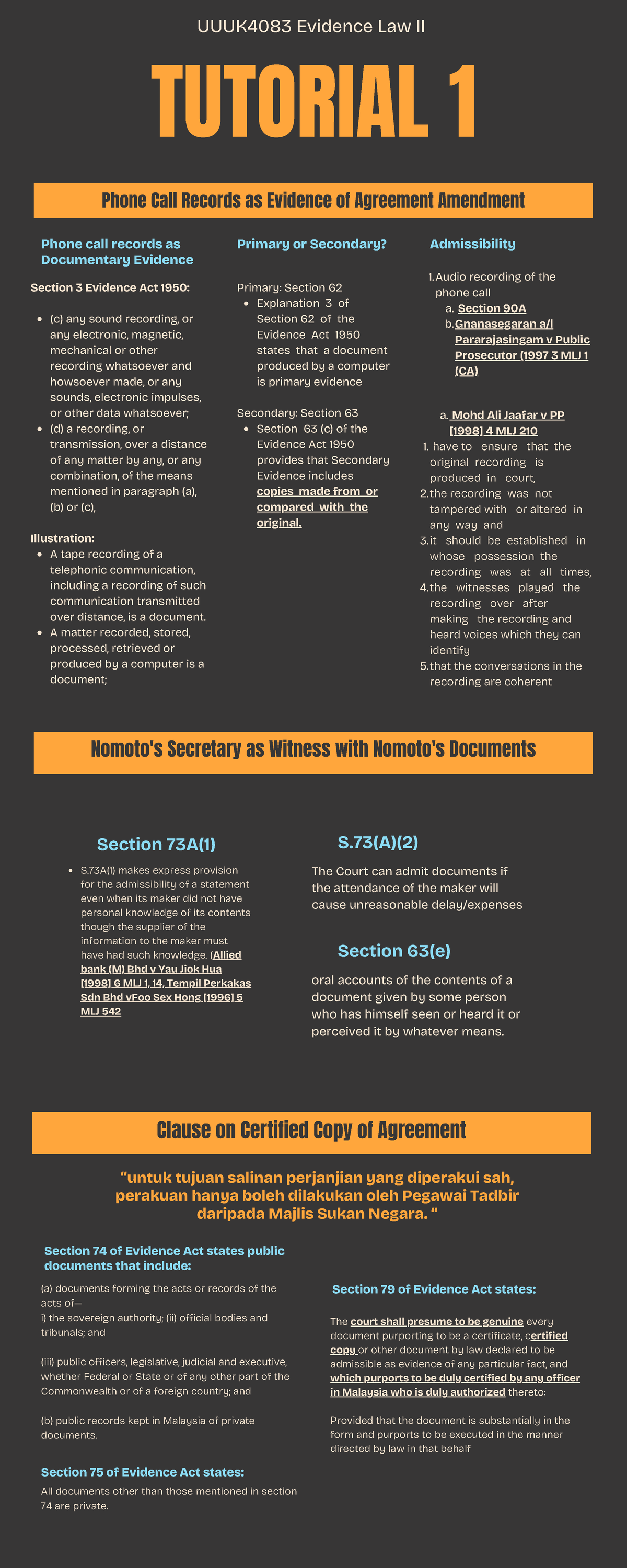Tutorial 1 Question from Set 2 - TUTORIAL 1 UUUK4083 Evidence Law II Section 3 Evidence Act 1950 ...