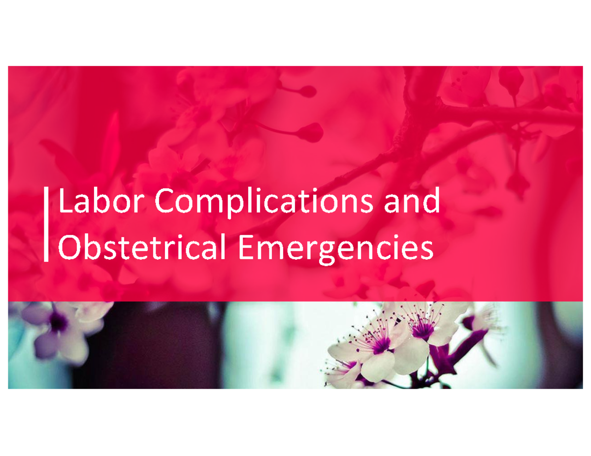 Student N306 Week 6 Johns - Labor Complications and Obstetrical ...