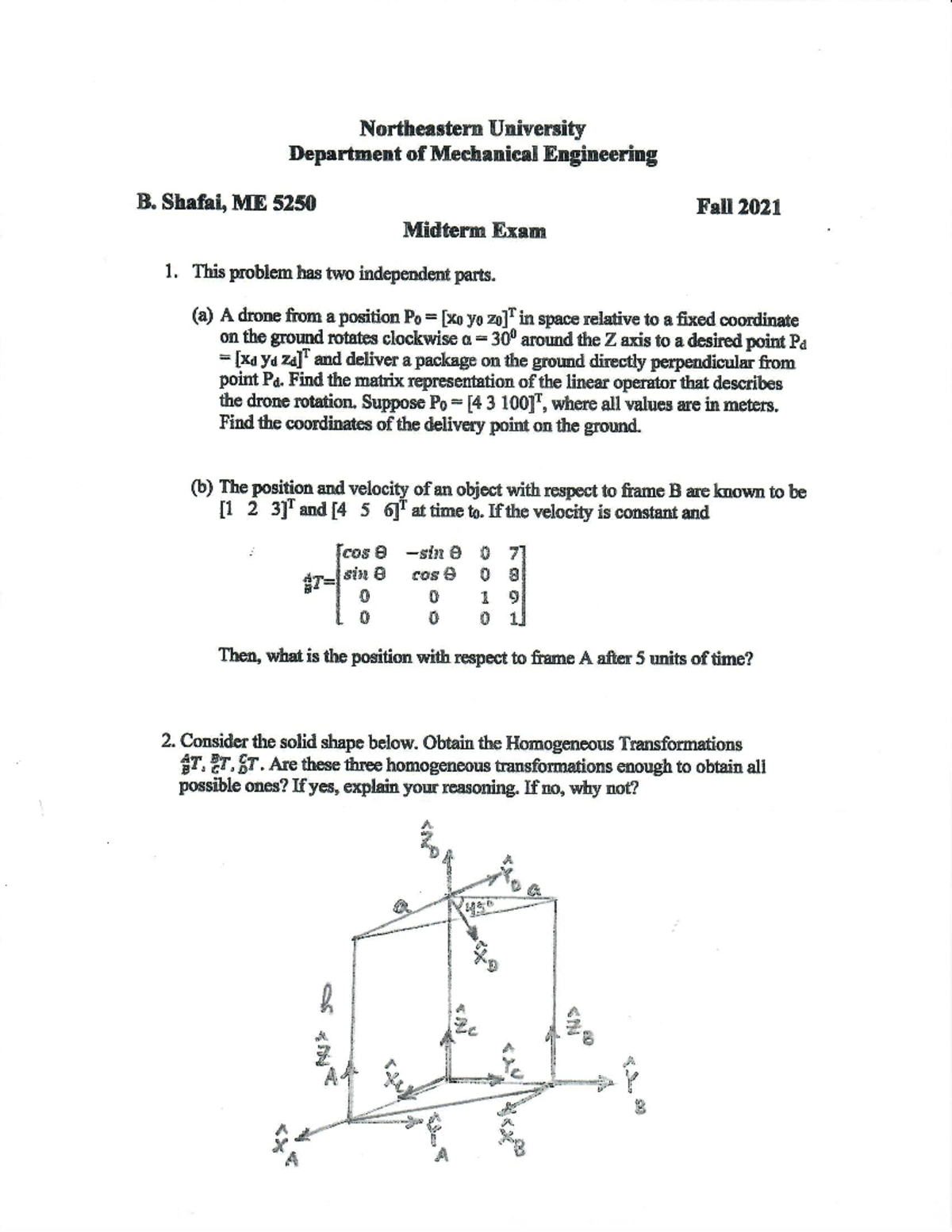 Midterm Exam 1 ME 5250 Fall 2021 - Northeastern University Department of Mechanical Engineering ...
