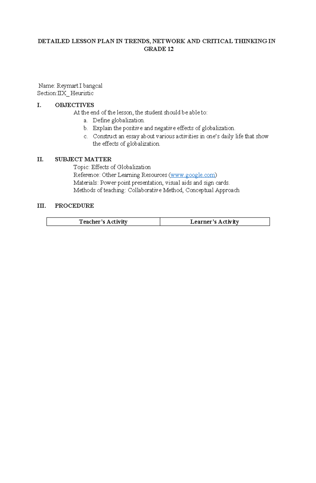 383841686 Globalization Lesson Plans - DETAILED LESSON PLAN IN TRENDS ...