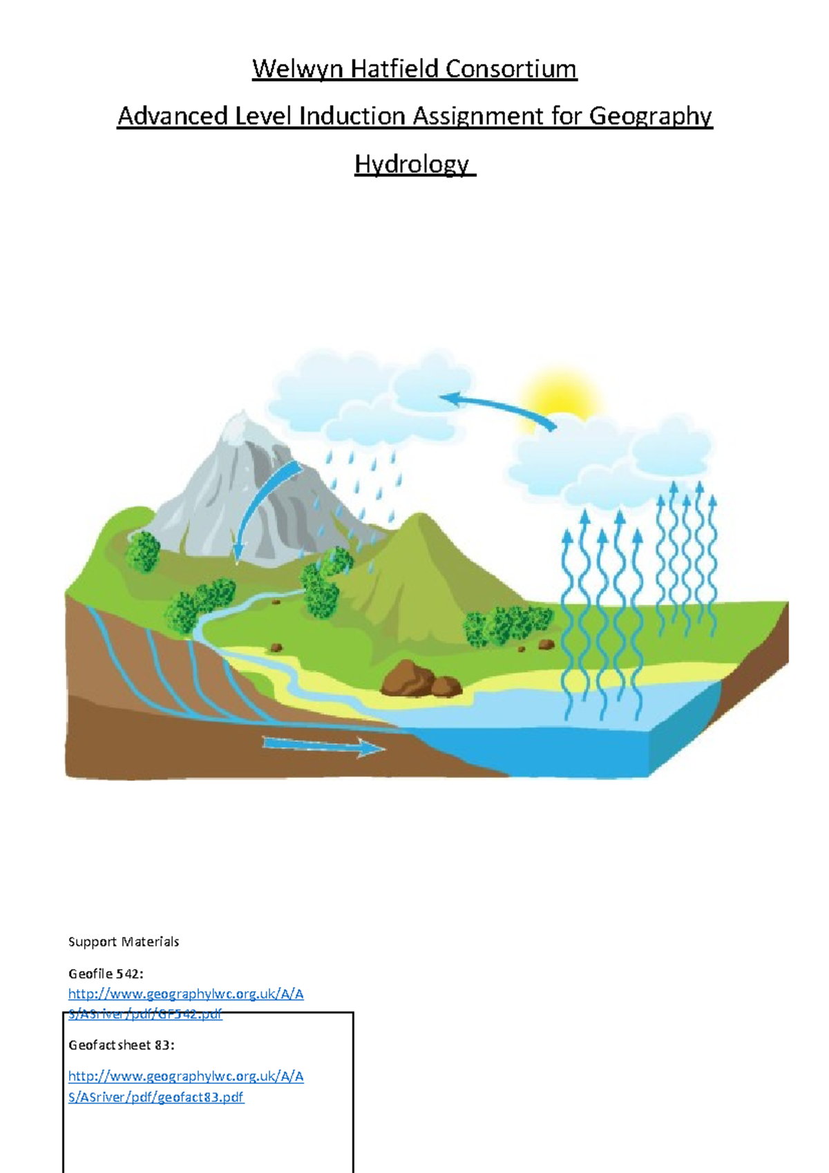 Advanced level Hydrology Induction Assignment for students - L700 ...