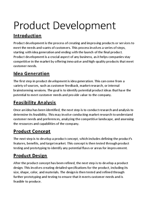 Product Development - Good lecture notes! - Product Development ...