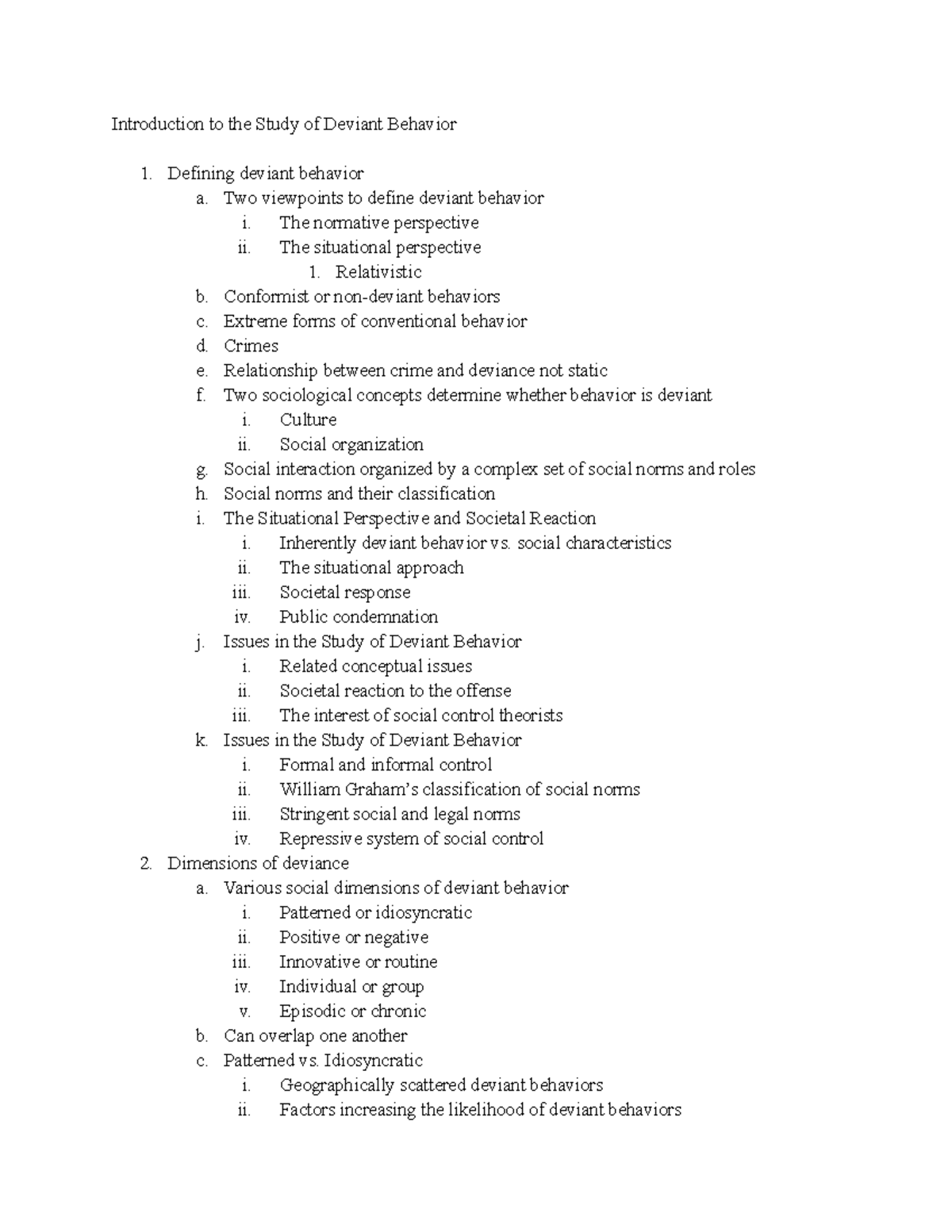 Chapter 1 - class notes - Introduction to the Study of Deviant Behavior ...