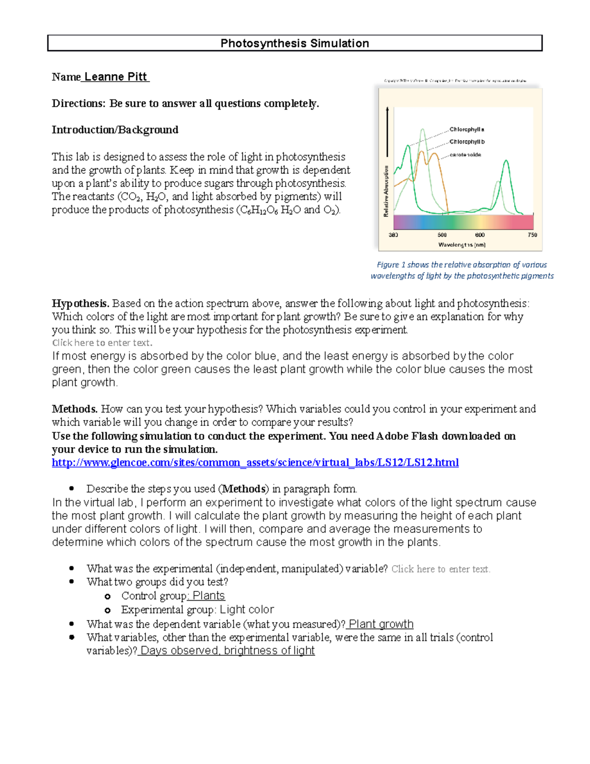 Photosynthesis Simulation Questions - Photosynthesis Simulation Name ...
