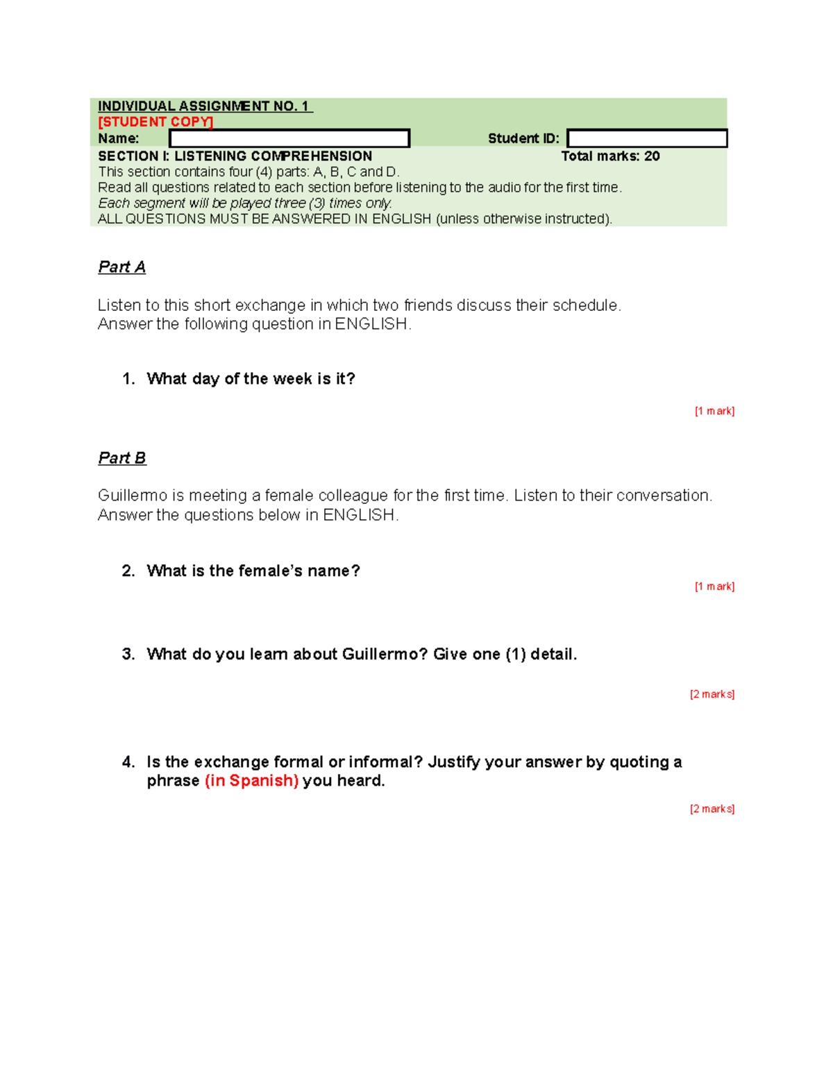 Individual Assignment No.1 (Section I) student copy - Introduction to ...