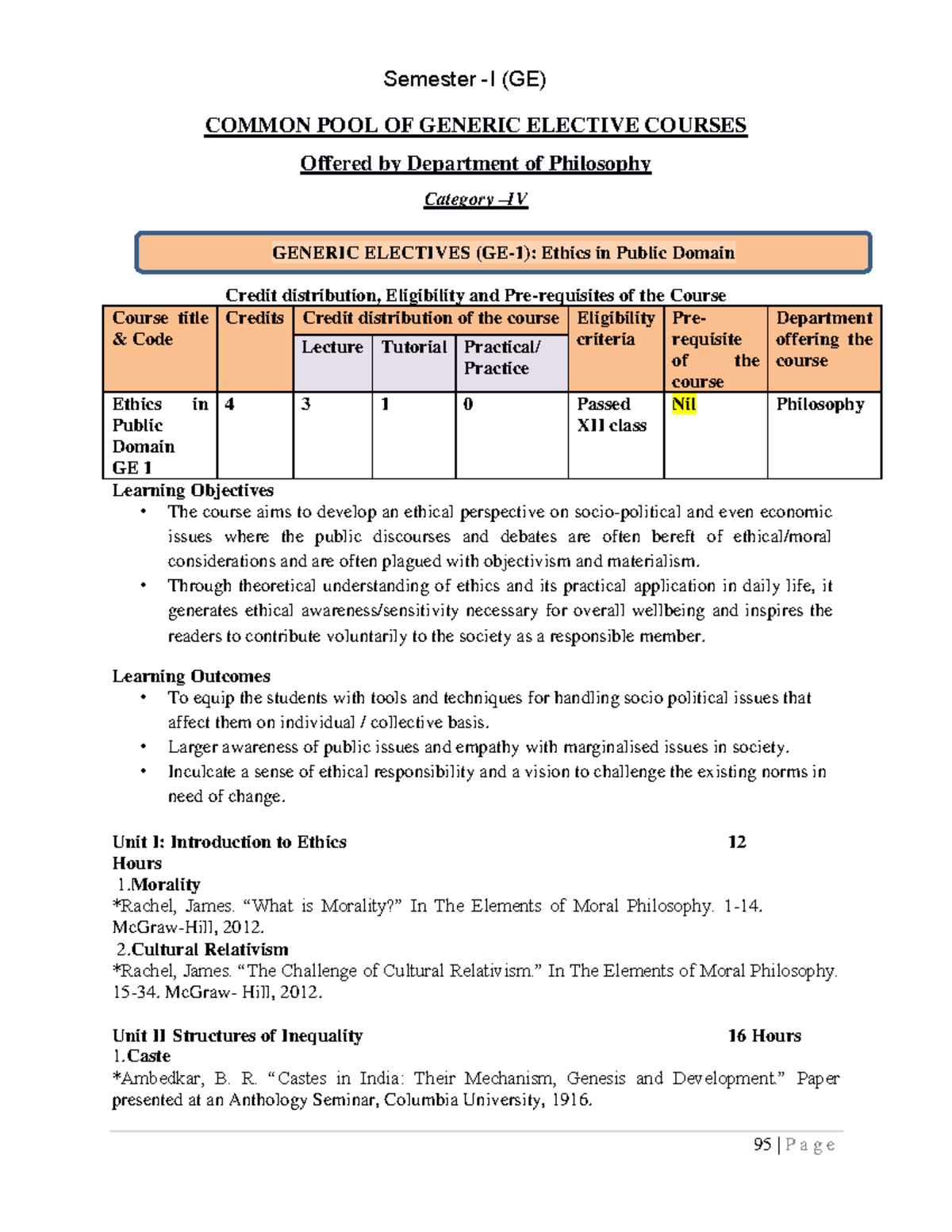 (GE- Philosophy) SEM 1 TO 6 - 95 | P a g e COMMON POOL OF GENERIC ...