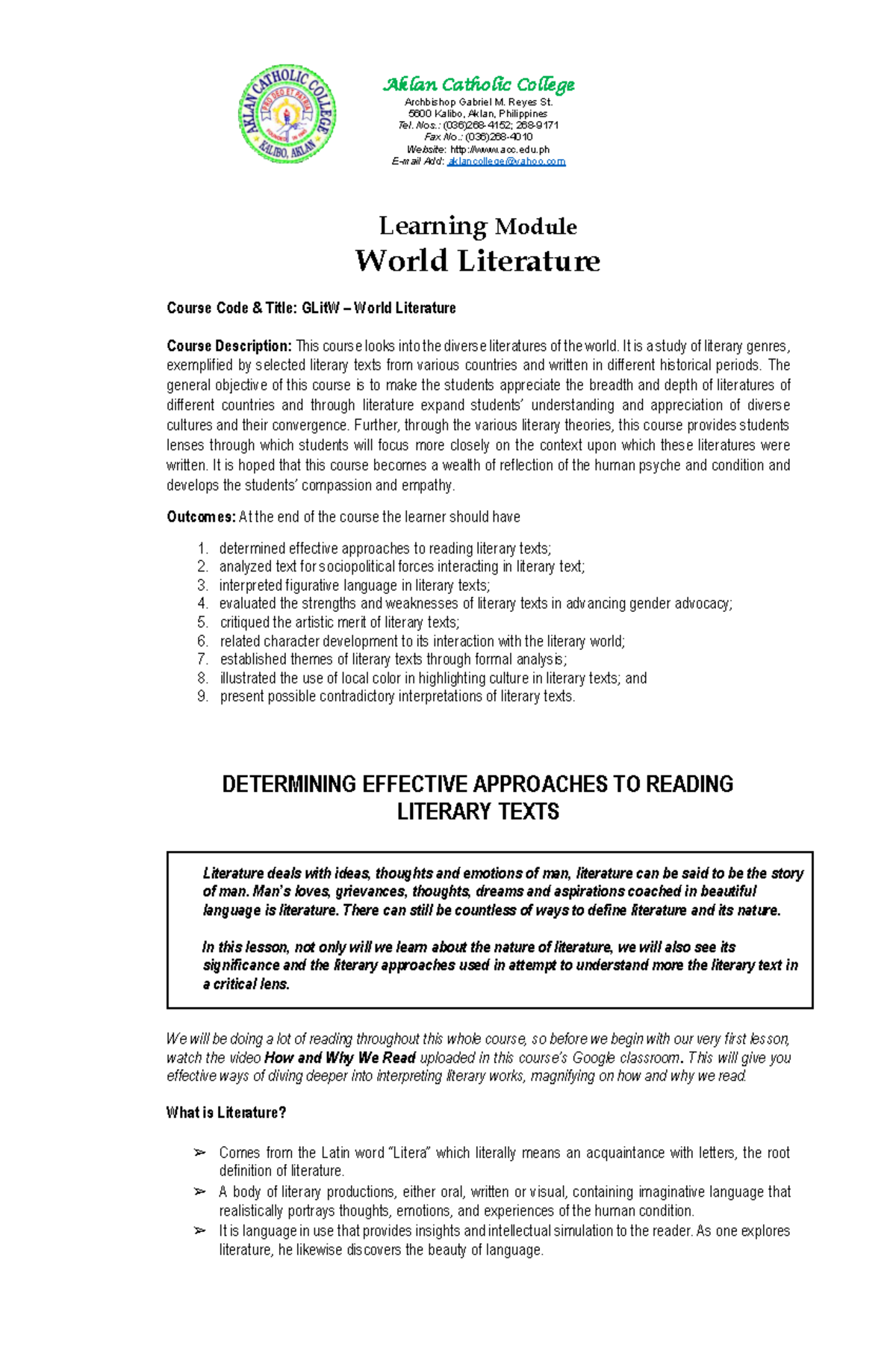 Glitw Notes-1 - Summary English - Aklan Catholic College Archbishop ...