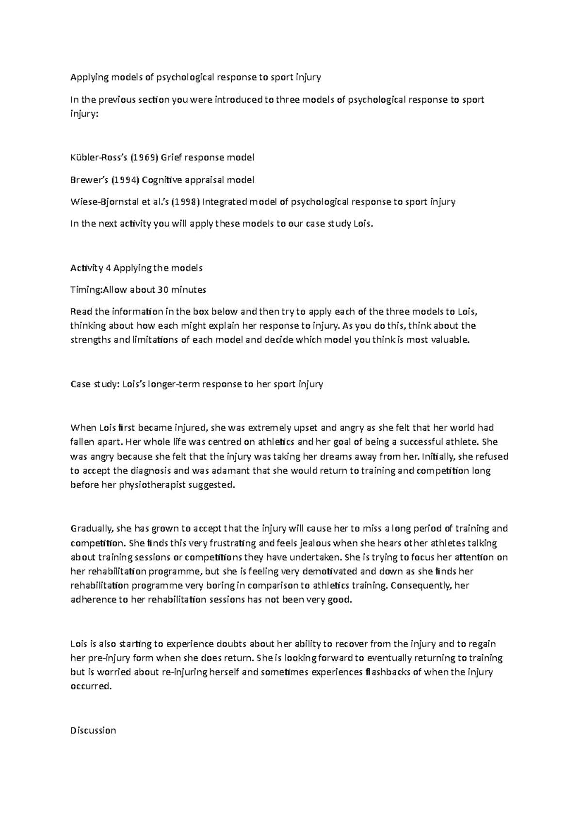 Applying models of psychological response to sport injury - ’s (1998 ...