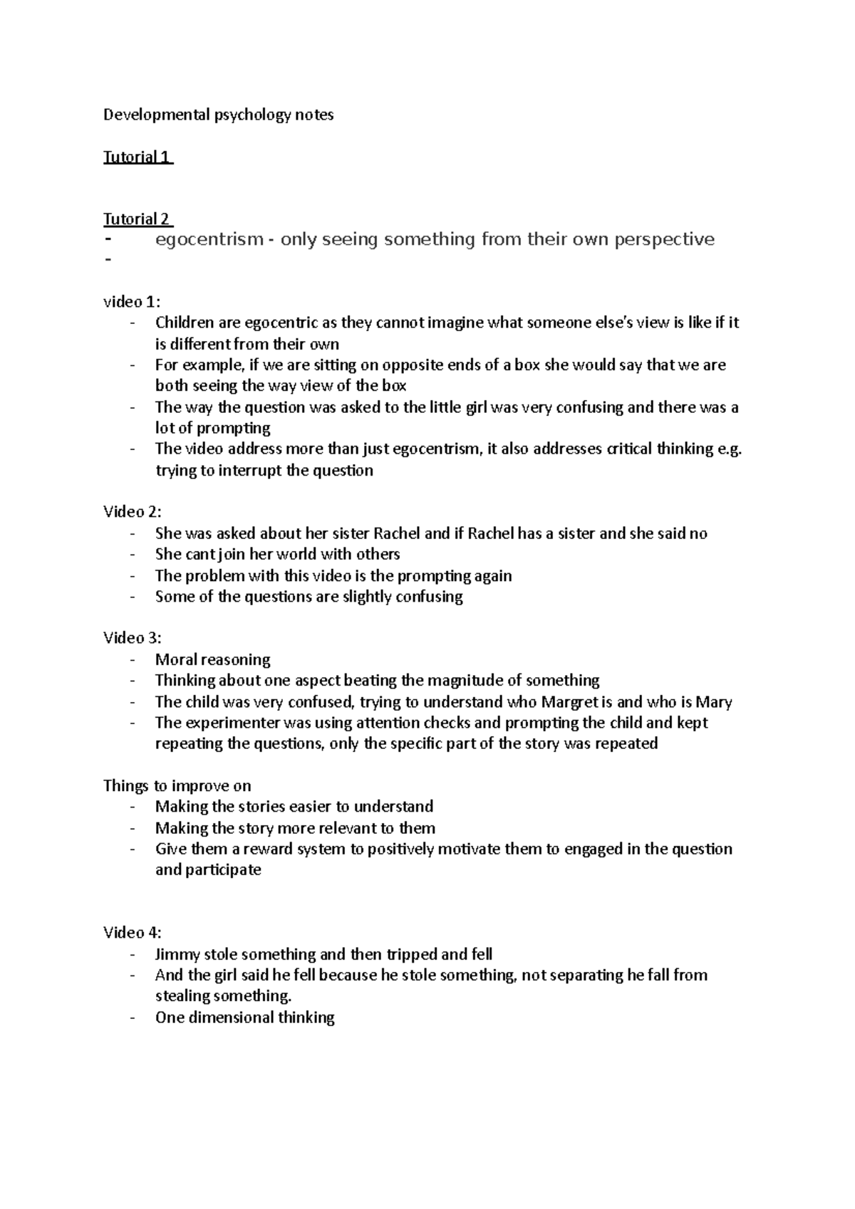 Developmental psychology mid sem tutorial notes - Developmental ...