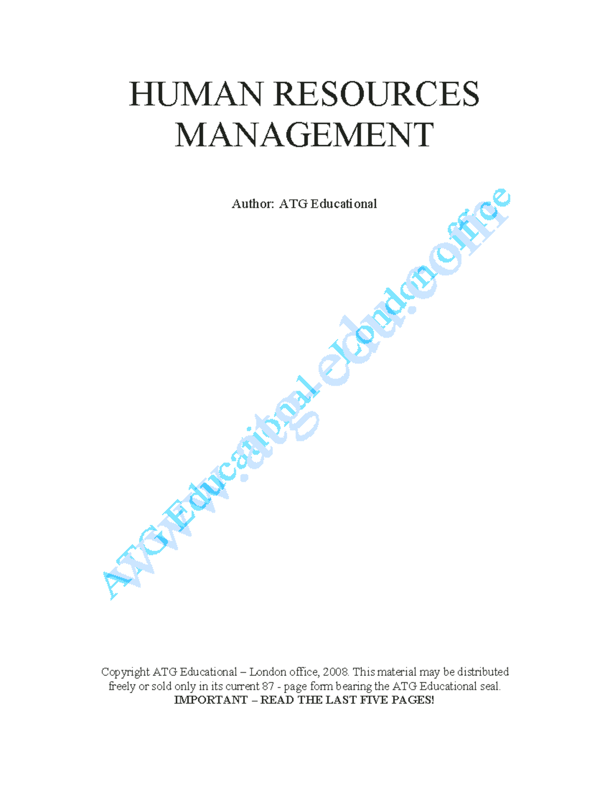 Human Resources Management - HUMAN RESOURCES MANAGEMENT Author: ATG ...