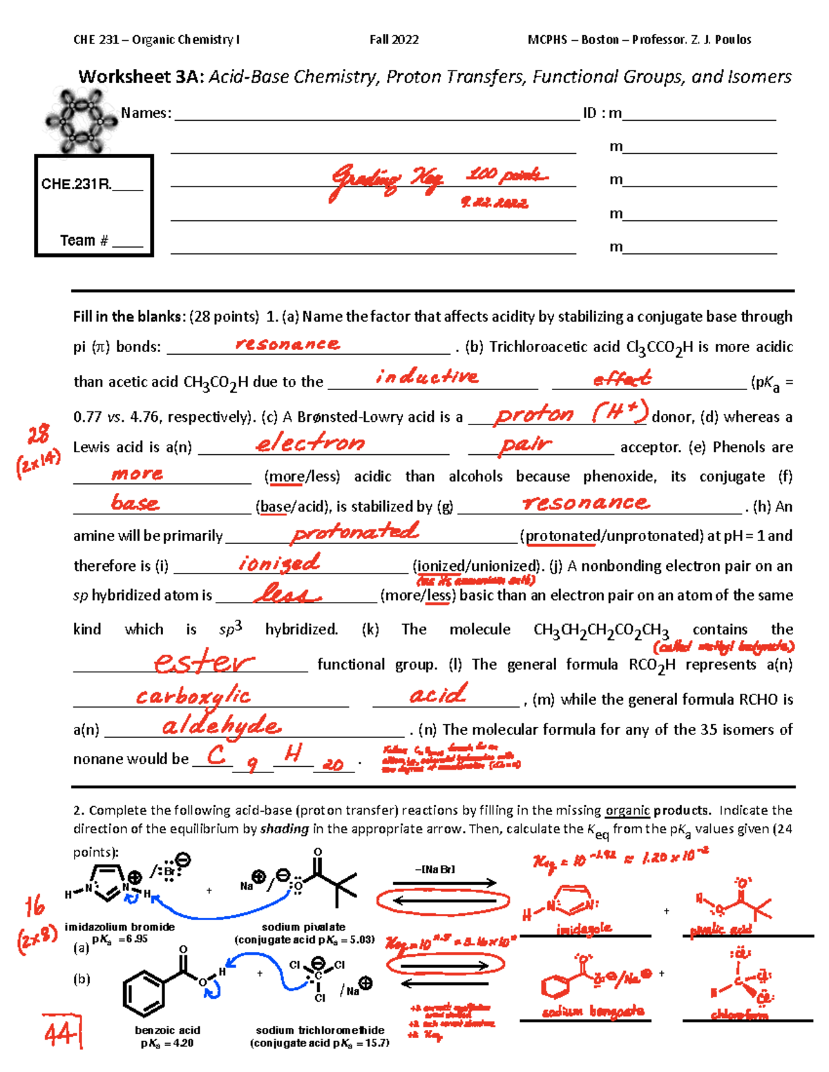 Worksheet 3A - KEY 9 - CHE 231 3 Organic Chemistry I Fall 2022 MCPHS 3 ...