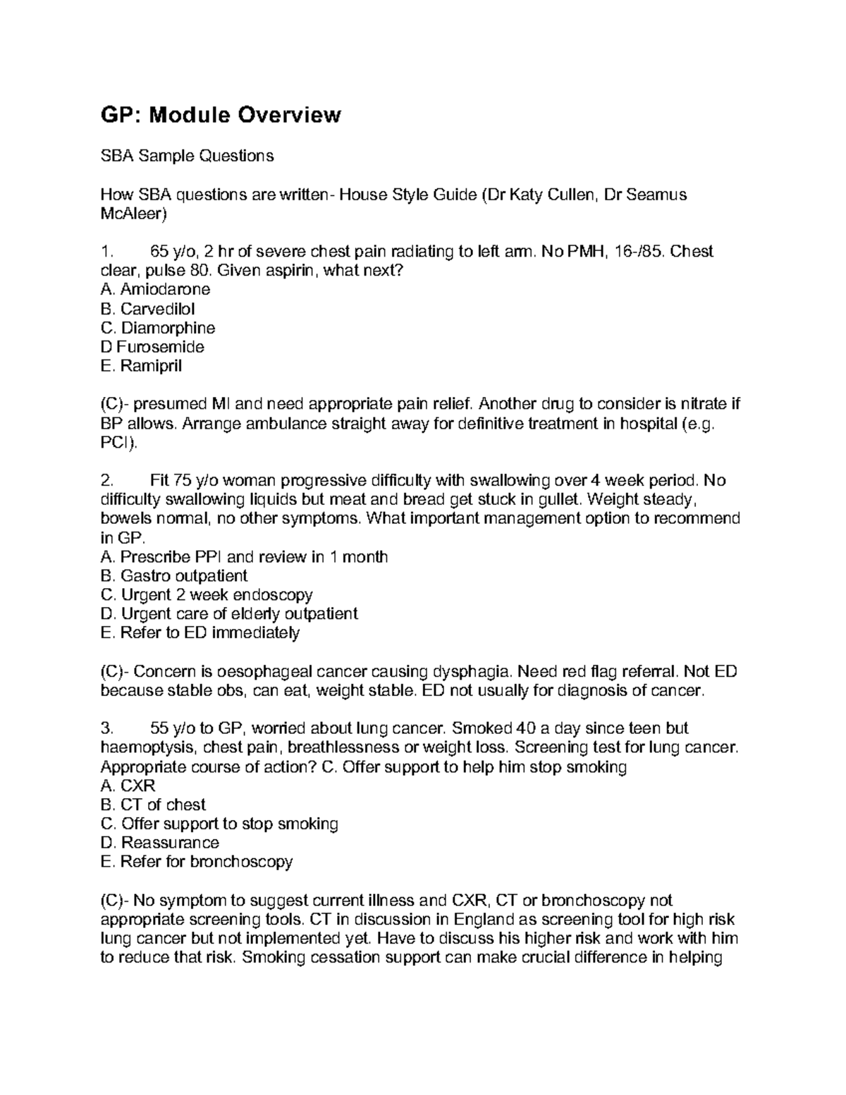 GP Module Overview SBA - GP: Module Overview SBA Sample Questions How ...